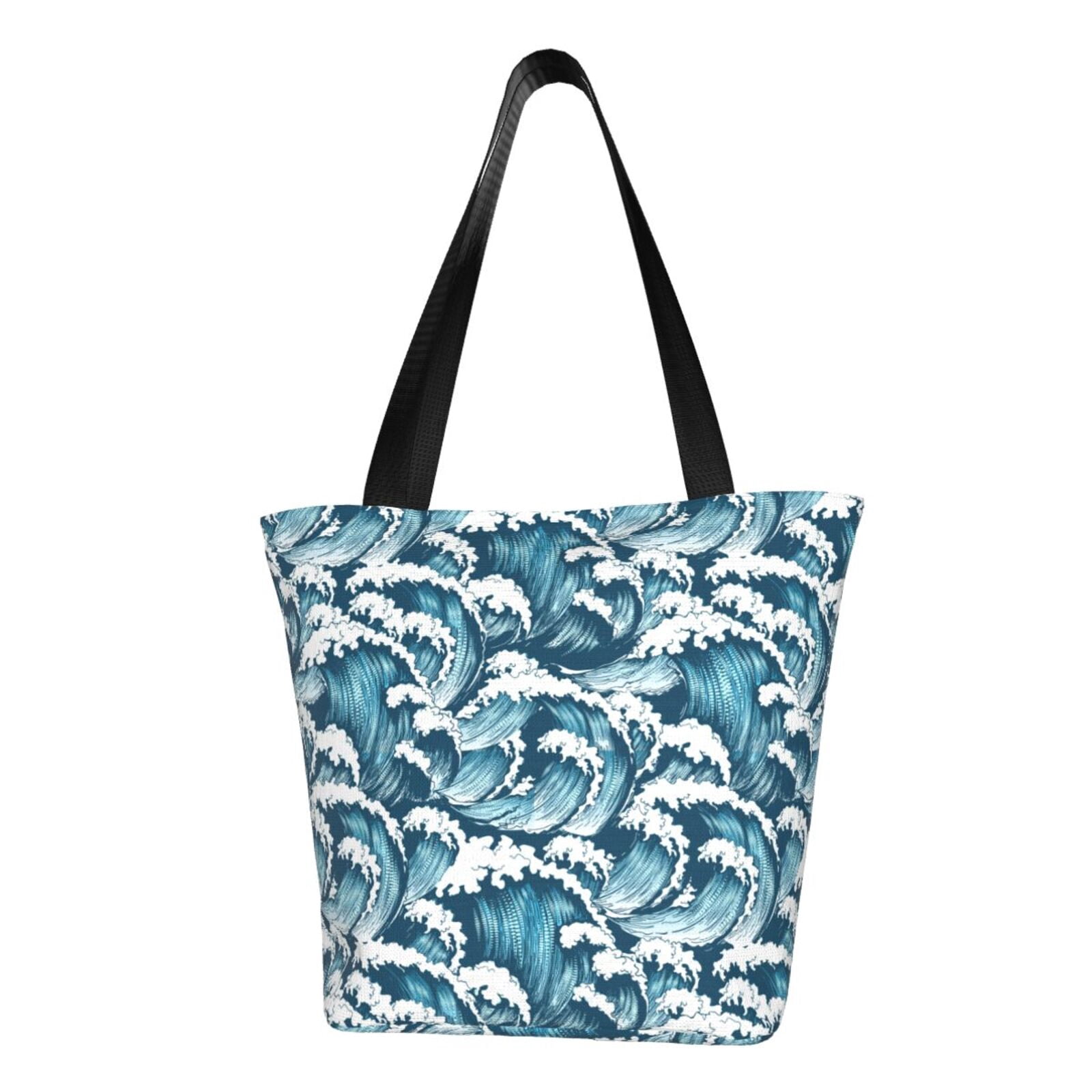 JUNZAN Ocean Waves for Shoulder Bag for Women,Tote Bag With Zipper ...