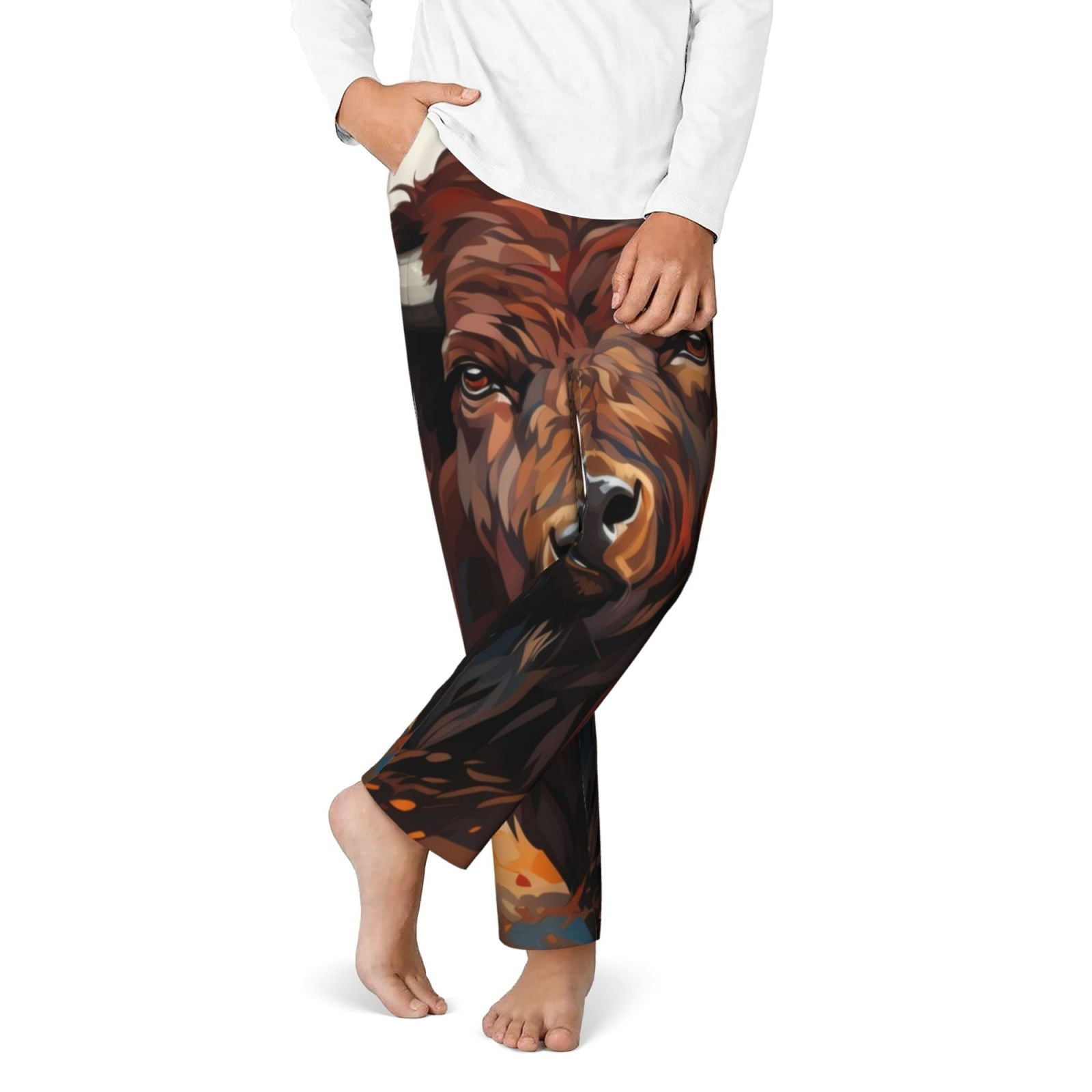 JUNZAN Oil Painting Style Iceberg Yak Pattern Pajama Pants for Boys Girls,Sleep Pants Teens ...