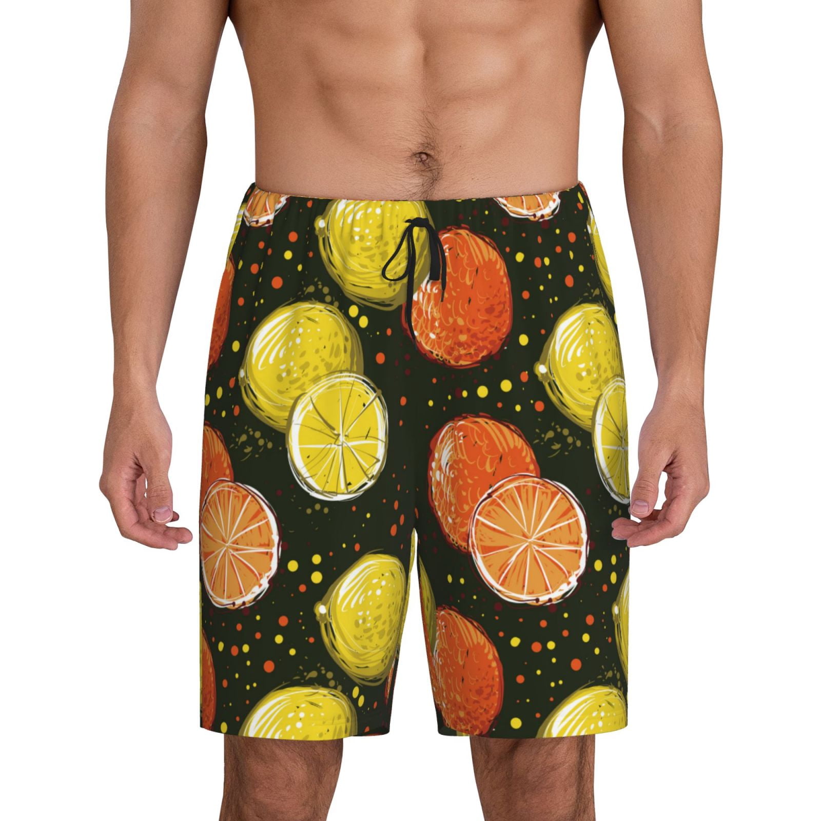 JUNZAN Orange Lemon Pattern Sleep Pajama Shorts for Men,Men's Pajama ...