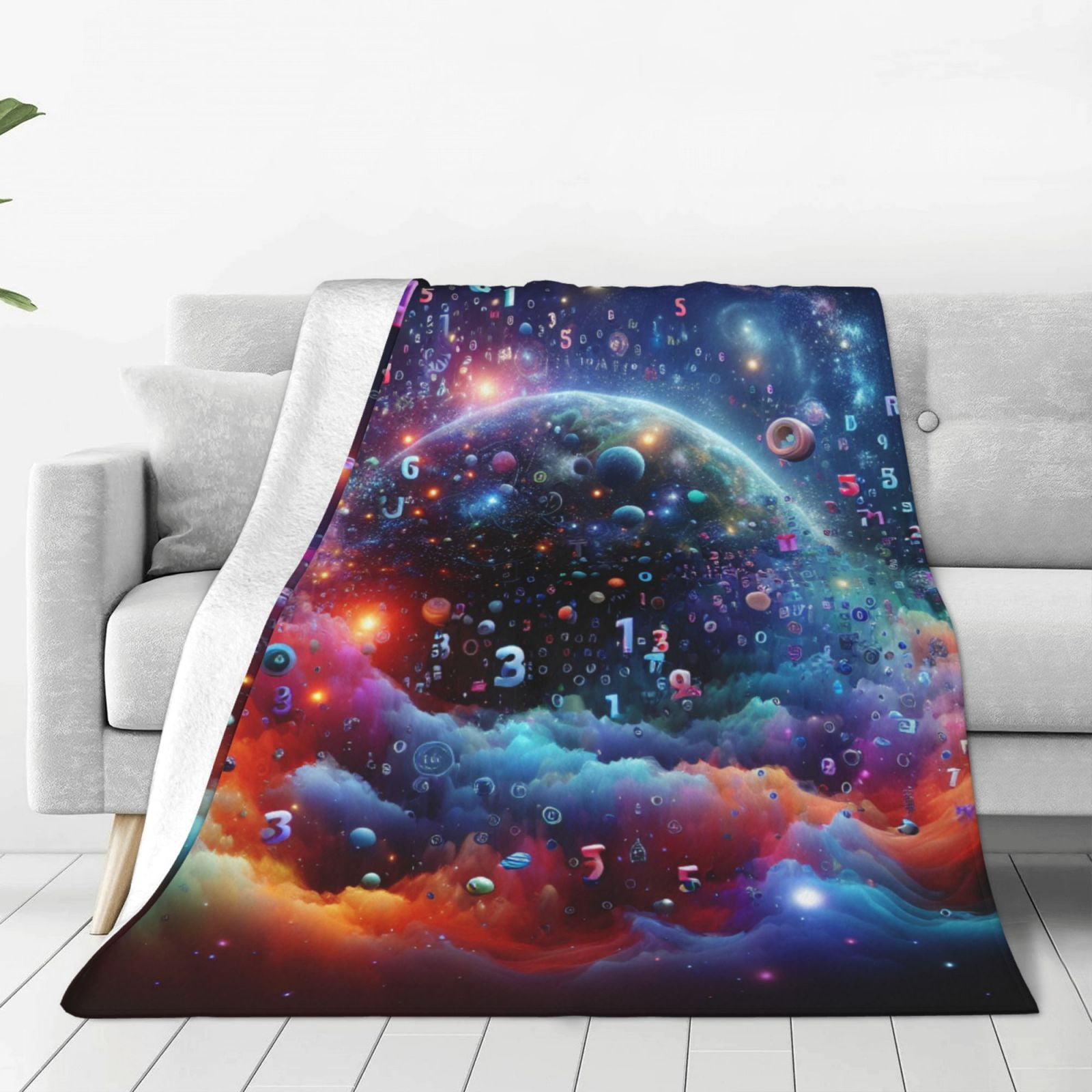 JUNZAN Outer Space Floating Numbers And Letters Print Flannel Fleece ...