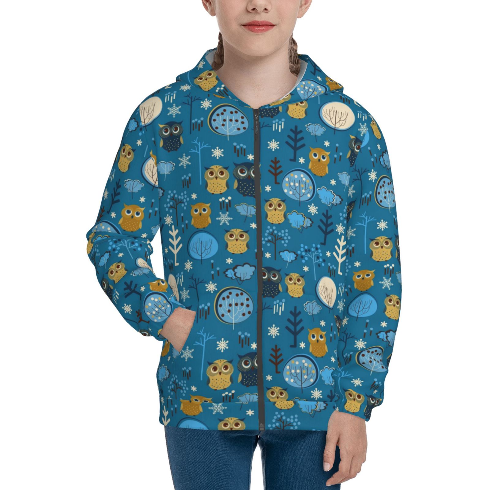 JUNZAN Owls And Trees Print Kids Zip Up Hoodies Long Sleeve for Boys or ...