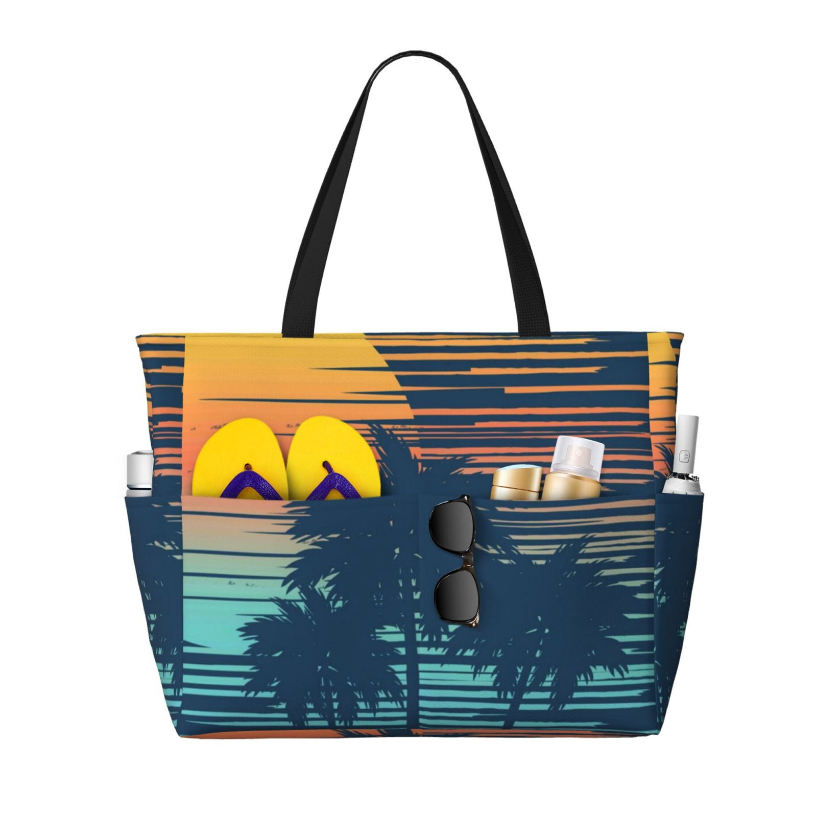 JUNZAN Palm Trees Pattern Women's Large Beach Bag,Waterproof Sandproof ...