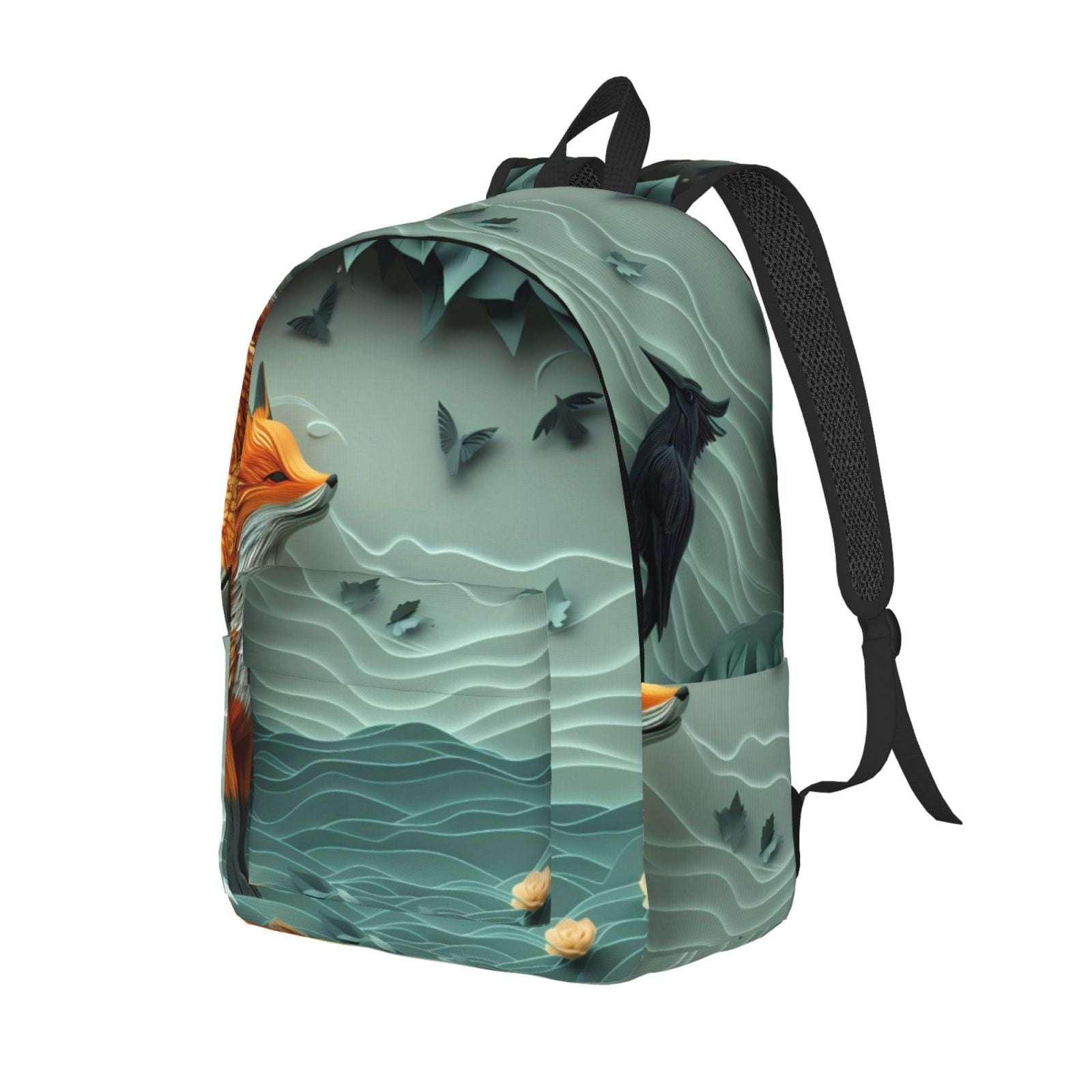 JUNZAN Paper Fox Crow Fantasy Pattern Travel Laptop Backpack for Men ...