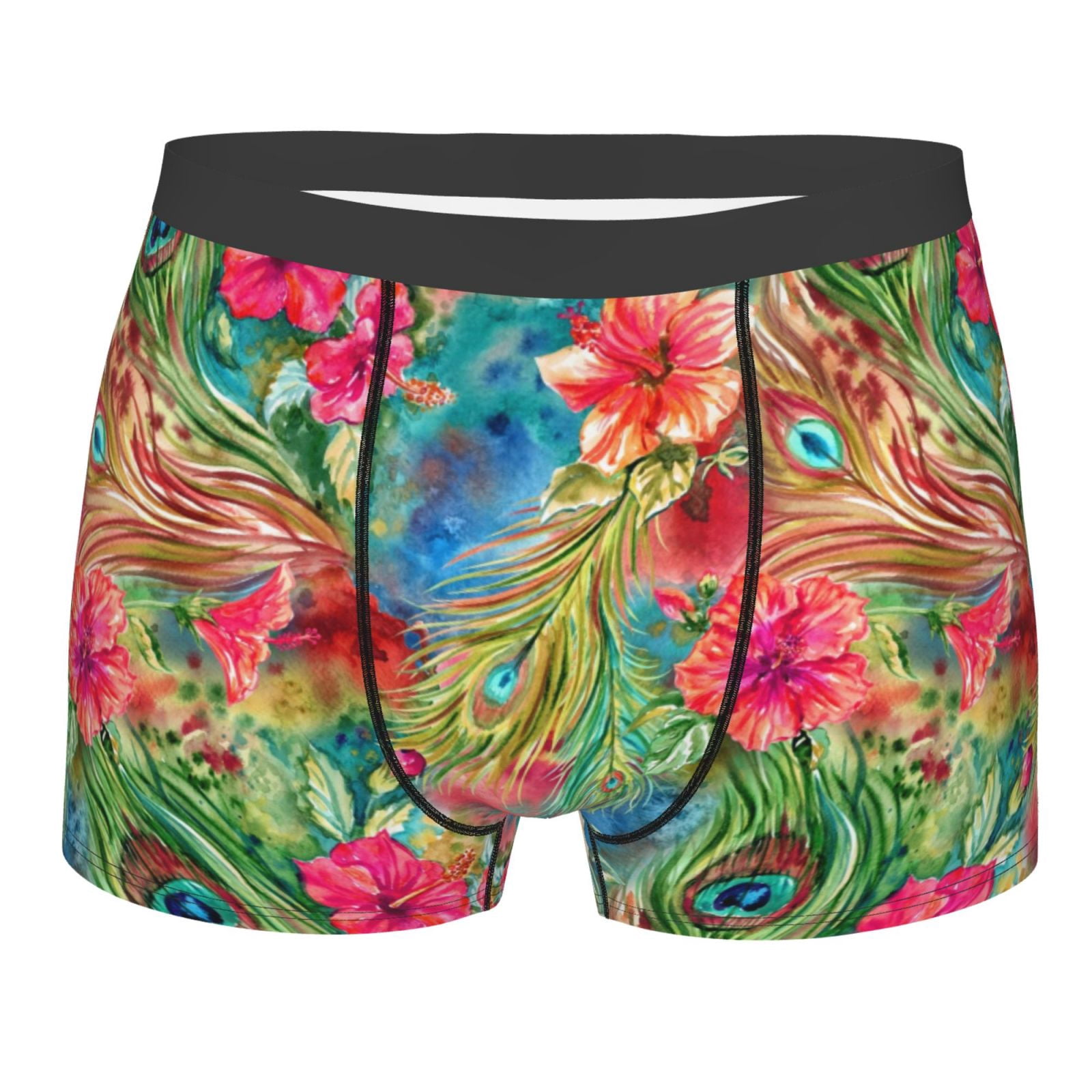 JUNZAN Peacock Feathers And Flowers Mens Underwear Boxer Briefs for Men ...