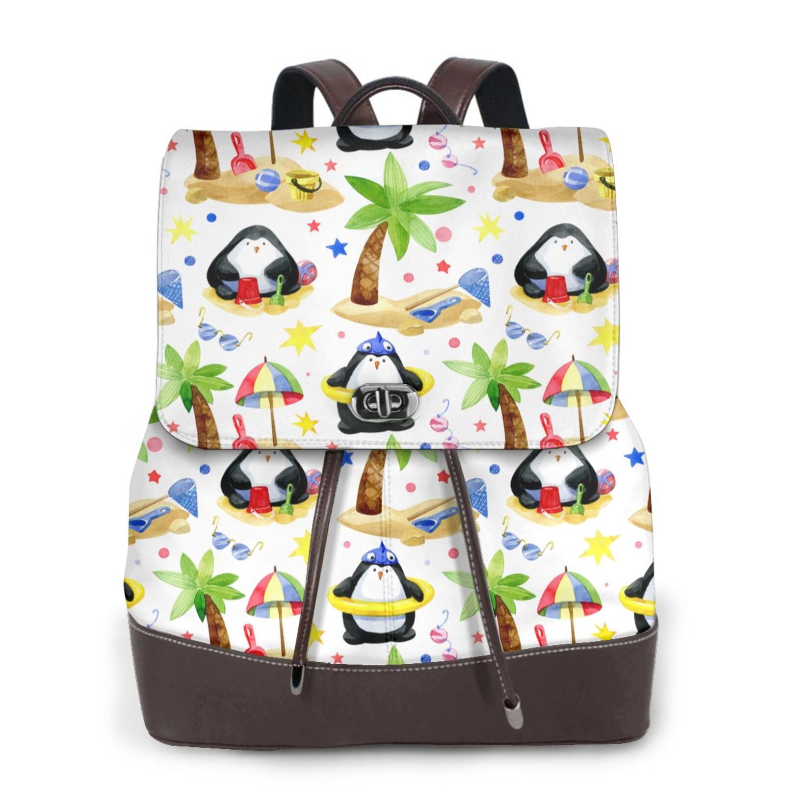 JUNZAN Penguins On The Beach for PU Leather Backpack,Laptop Backpack ...