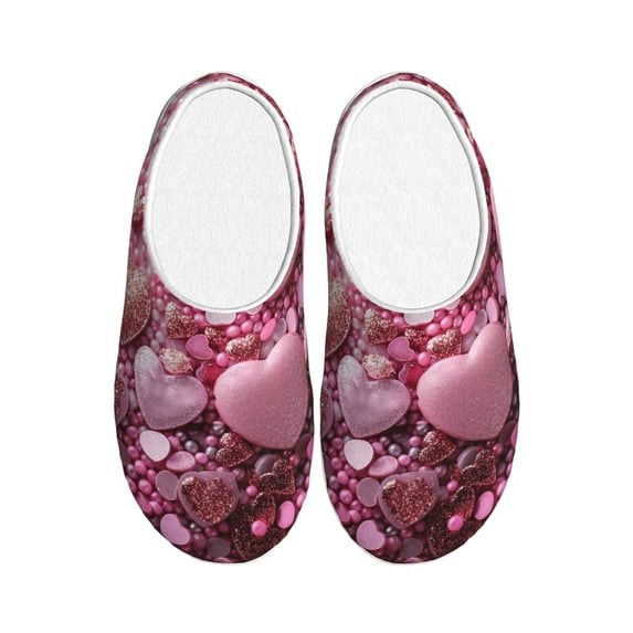 JUNZAN Pink Glitter Heart Candy Print Cozy Slippers for Men& Women ...