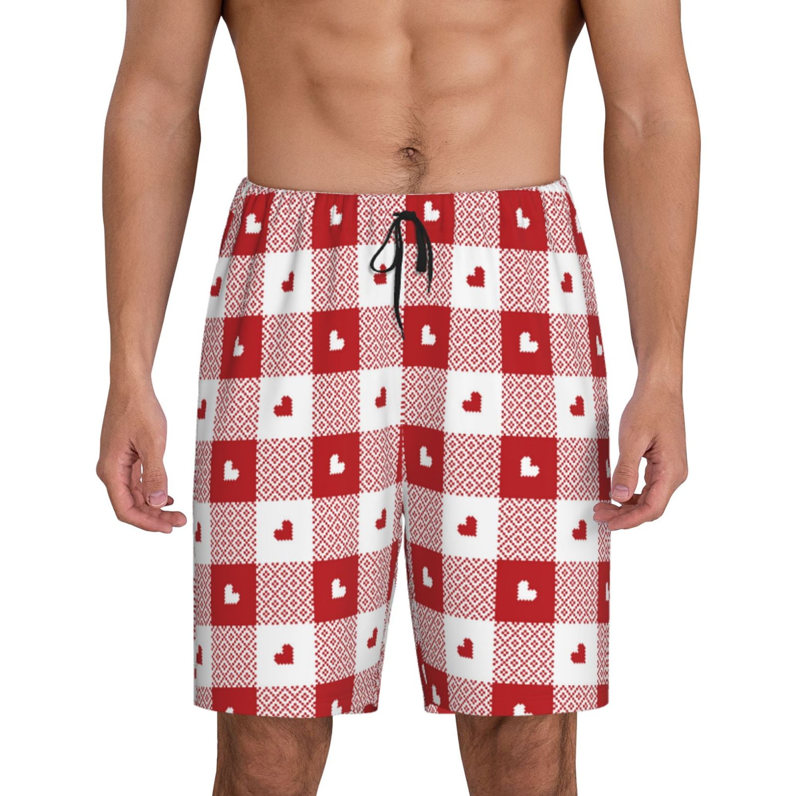 JUNZAN Plaid Heart Pattern Sleep Pajama Shorts for Men,Men's Pajama ...