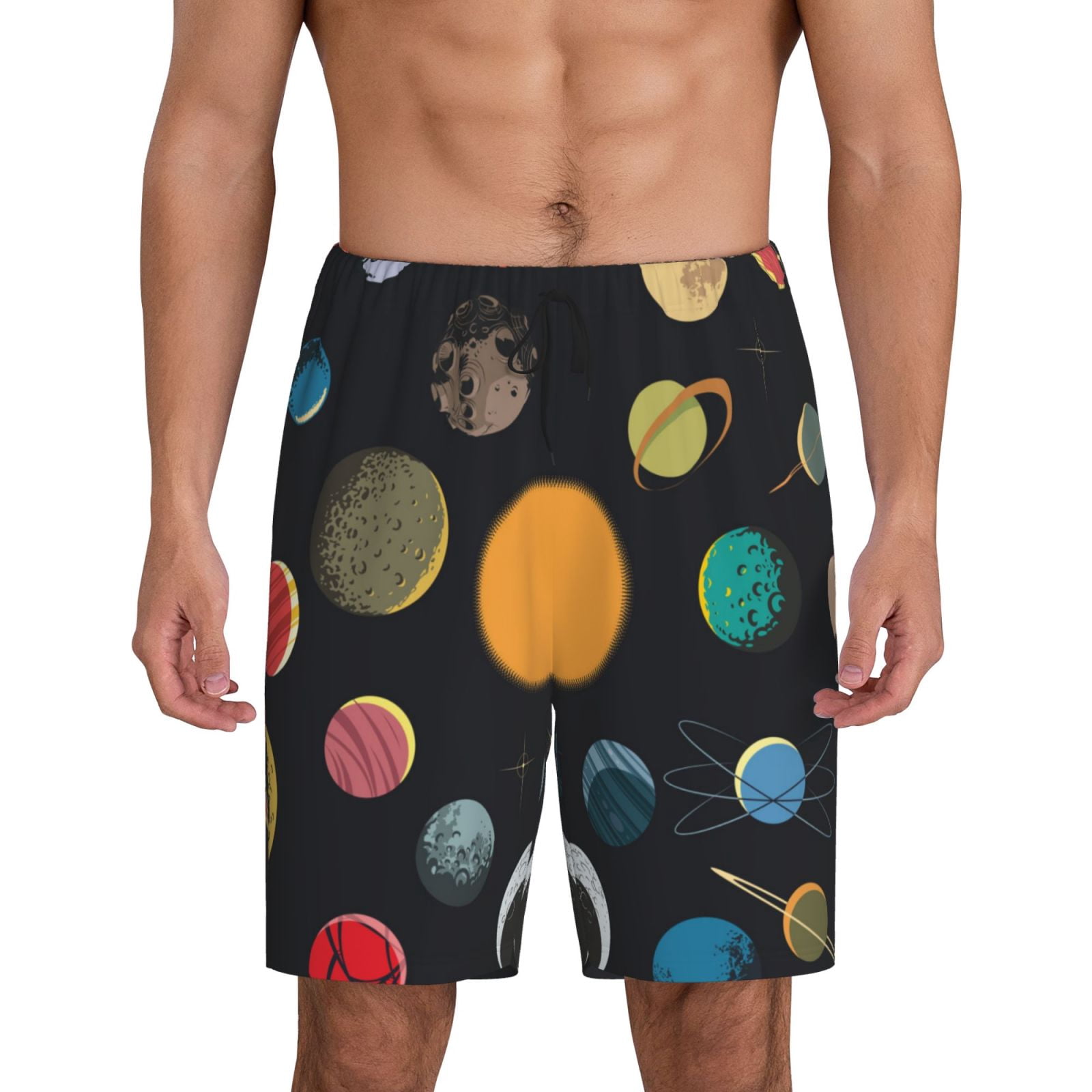 JUNZAN Planets And Their Moons Pattern Sleep Pajama Shorts for Men,Men ...