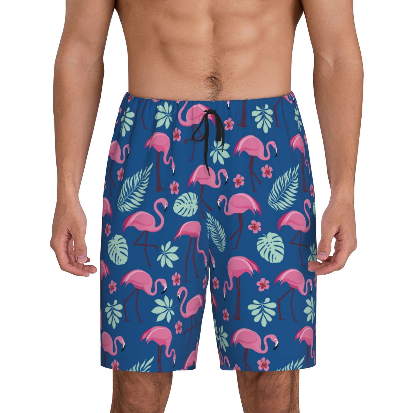 JUNZAN Plants And Flamingos Pattern Sleep Pajama Shorts for Men,Men's ...