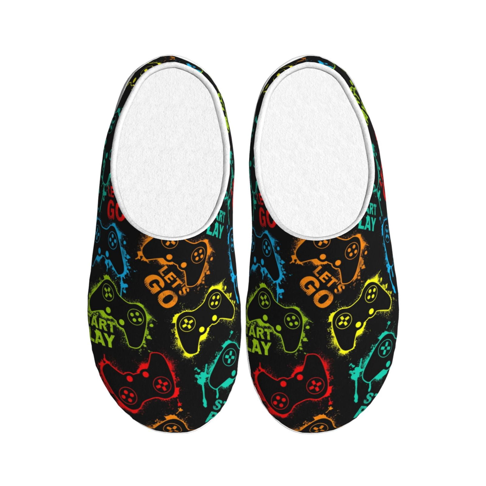 JUNZAN Play Game Start Print Cozy Slippers for Men& Women,Fuzzy Slip-on ...