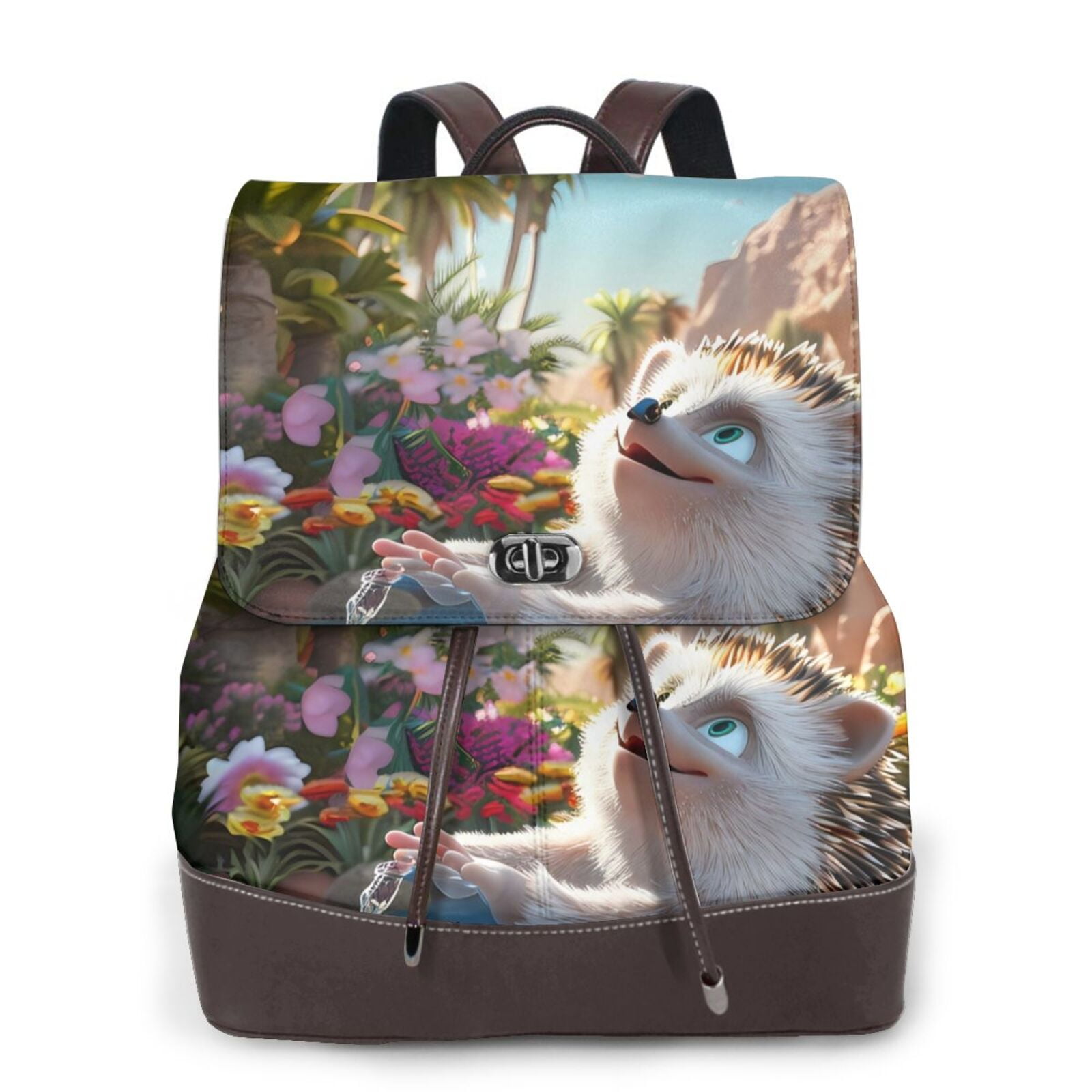 JUNZAN Playful Hedgehog Forest Pond for PU Leather Backpack,Laptop ...