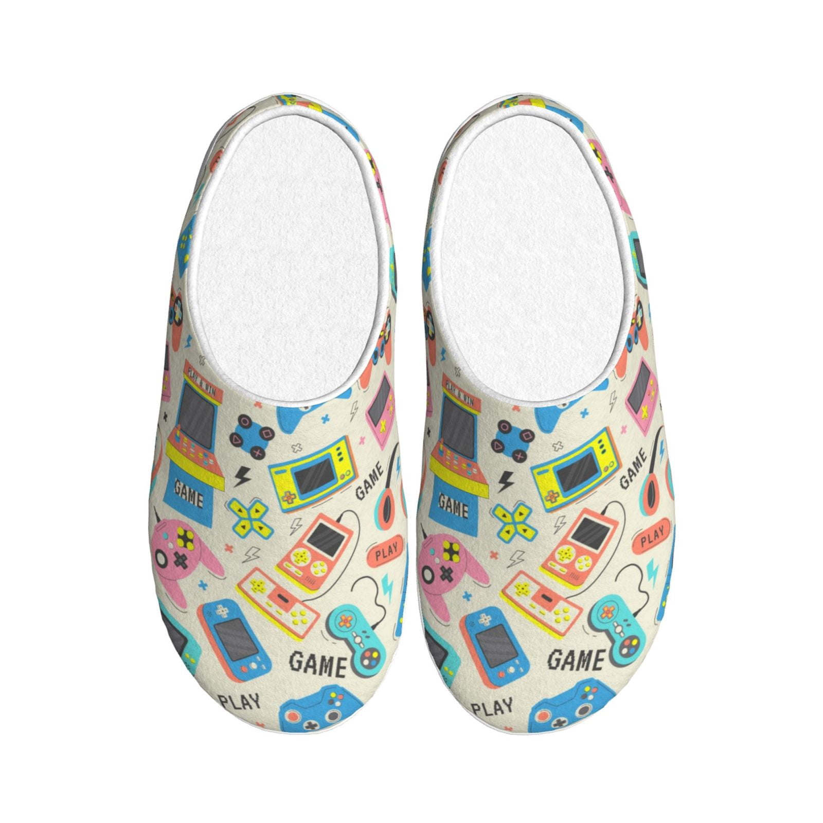 JUNZAN Playing Video Games Print Cozy Slippers for Men& Women,Fuzzy ...