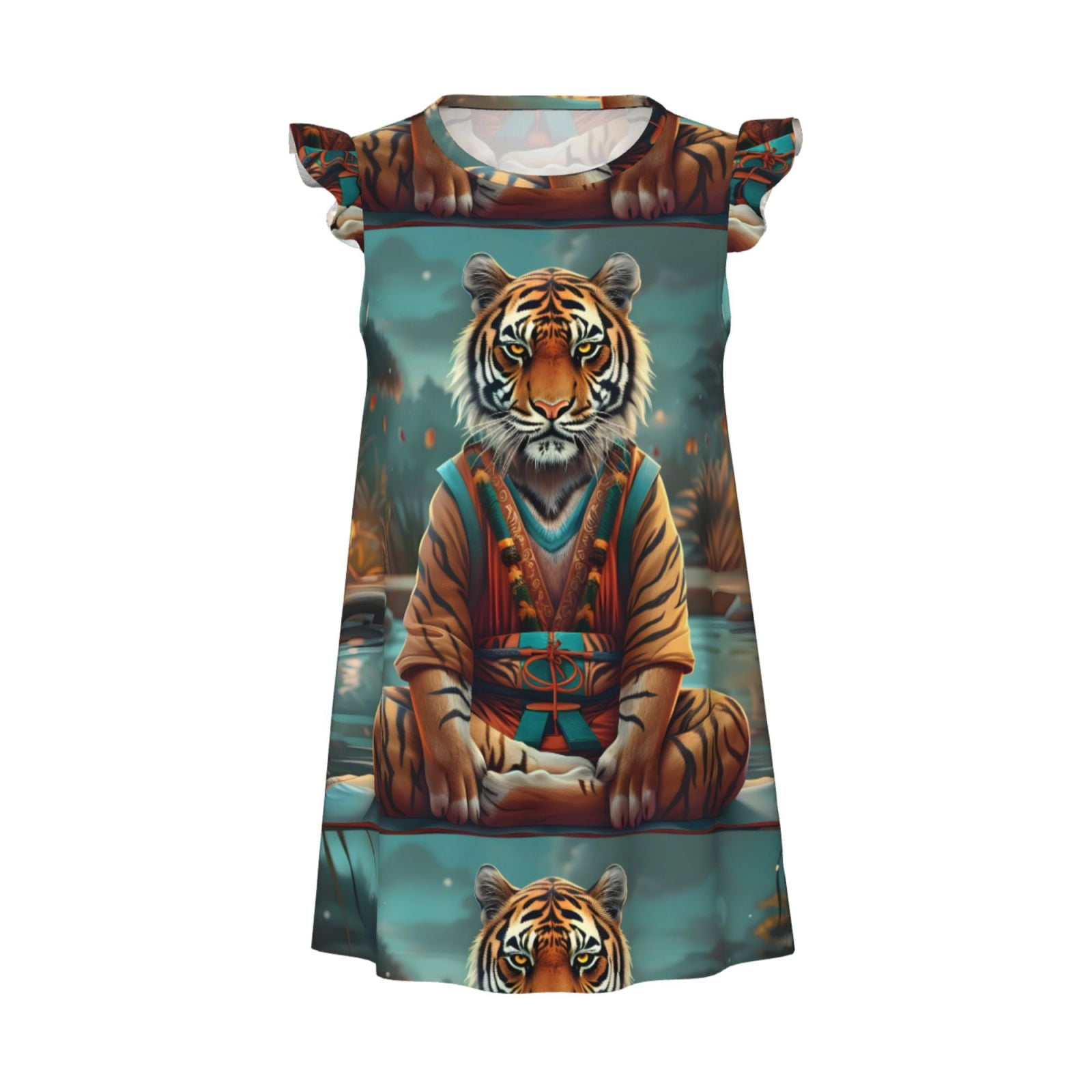JUNZAN Pond Meditating Tiger Print Girls Nightgown Pajamas - Soft ...