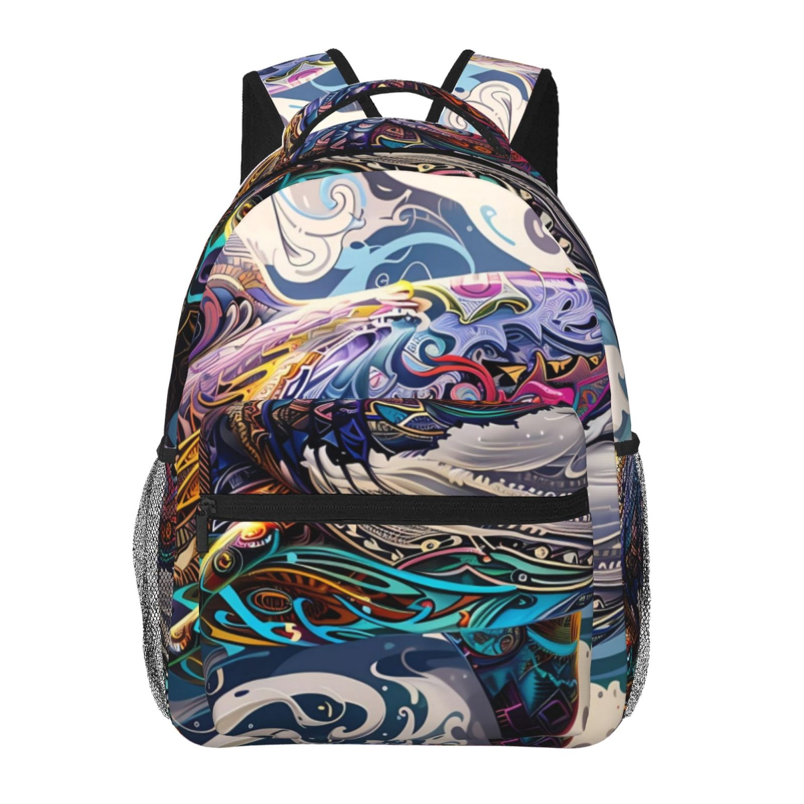 JUNZAN Psychedelic Shark Artwork Pattern Casual Laptop Backpack for Men ...