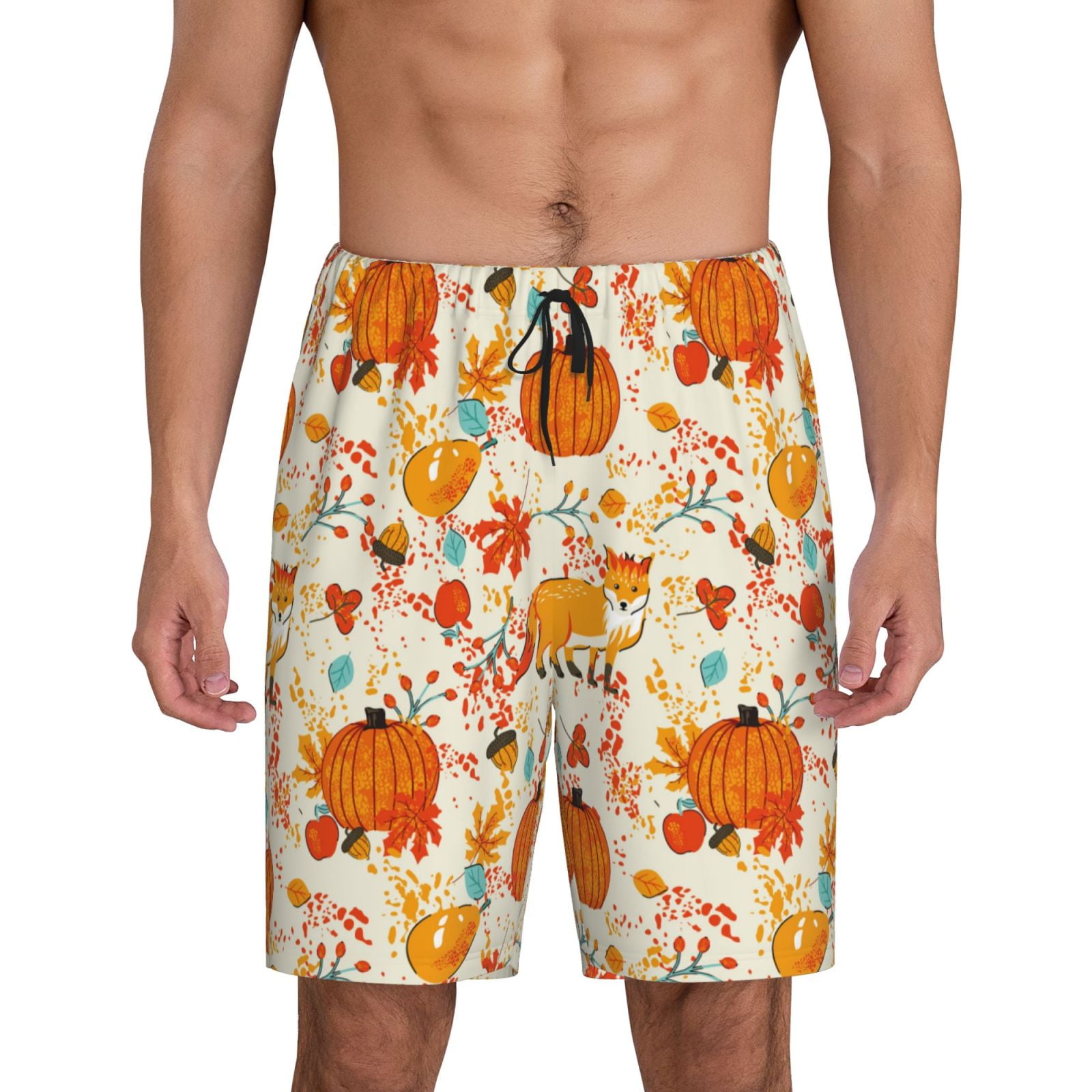 JUNZAN Pumpkin Fall Pears Pattern Sleep Pajama Shorts for Men,Men's ...