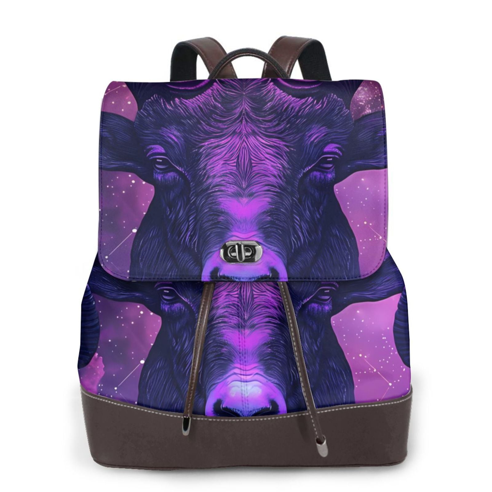 JUNZAN Purple Starry Sky Antelope for PU Leather Backpack,Laptop ...