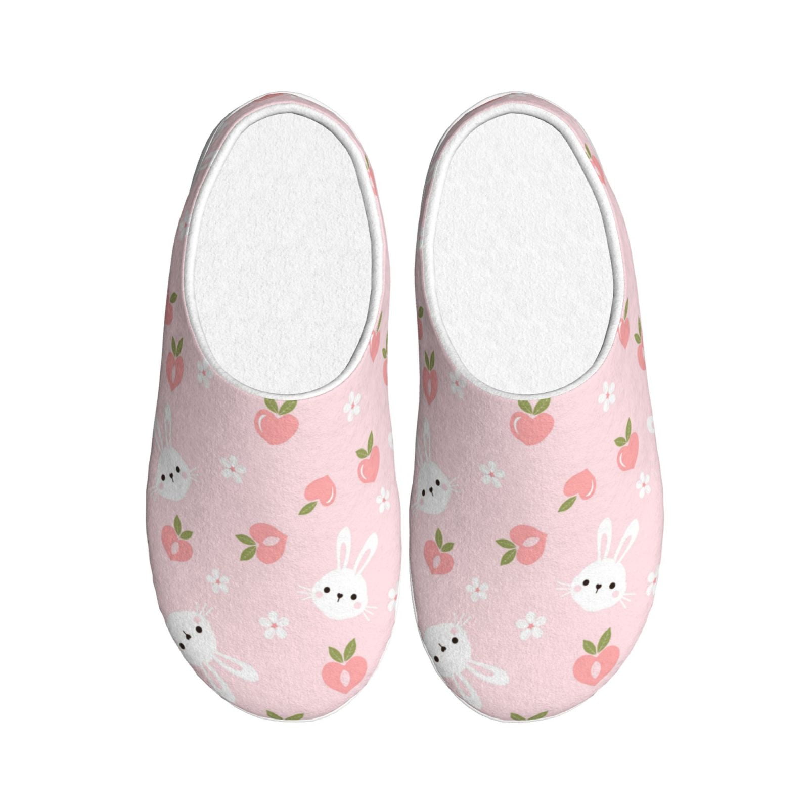 JUNZAN Rabbit And Peach Print Cozy Slippers for Men& Women,Fuzzy Slip ...