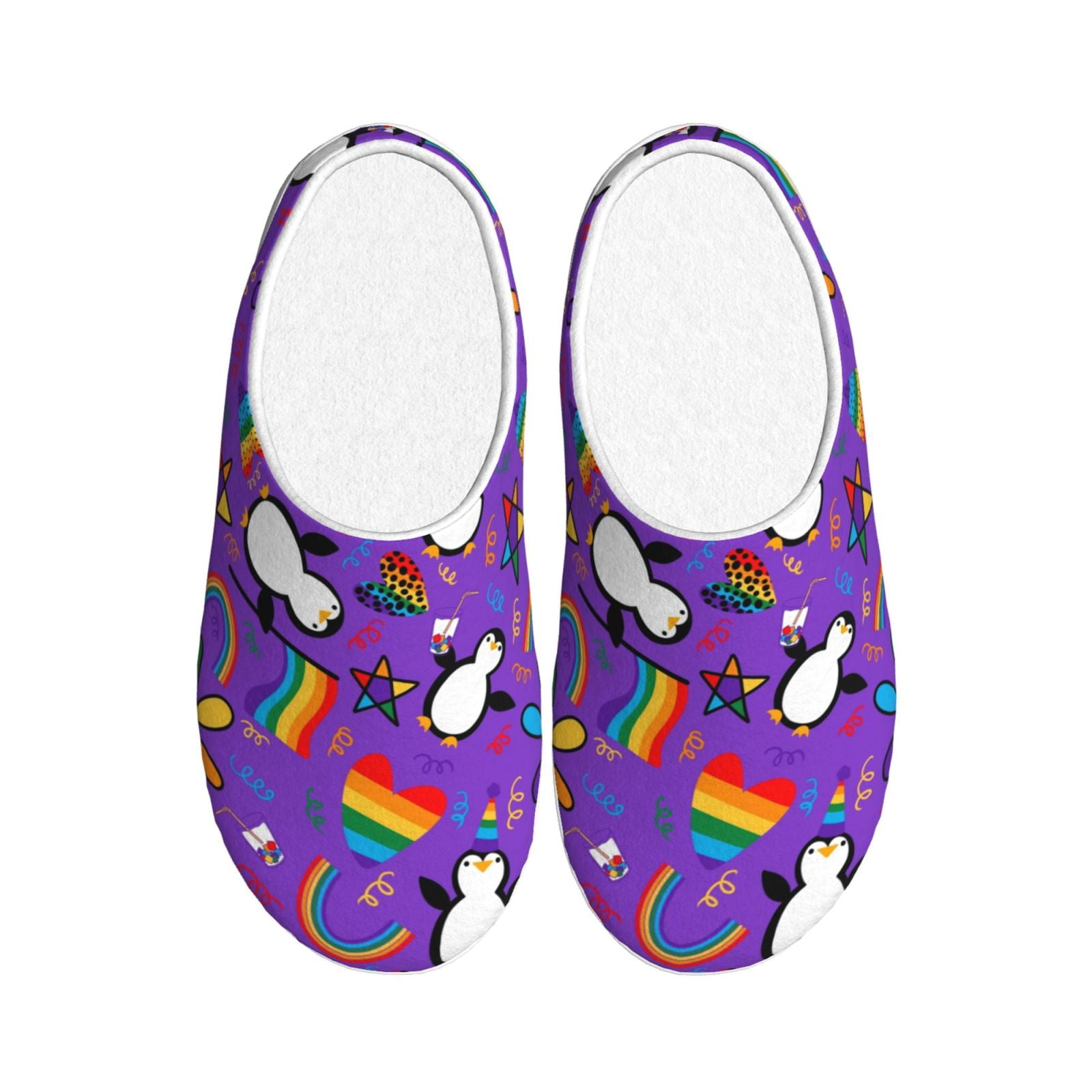 JUNZAN Rainbow Lgbt Penguin Print Cozy Slippers for Men& Women,Fuzzy ...