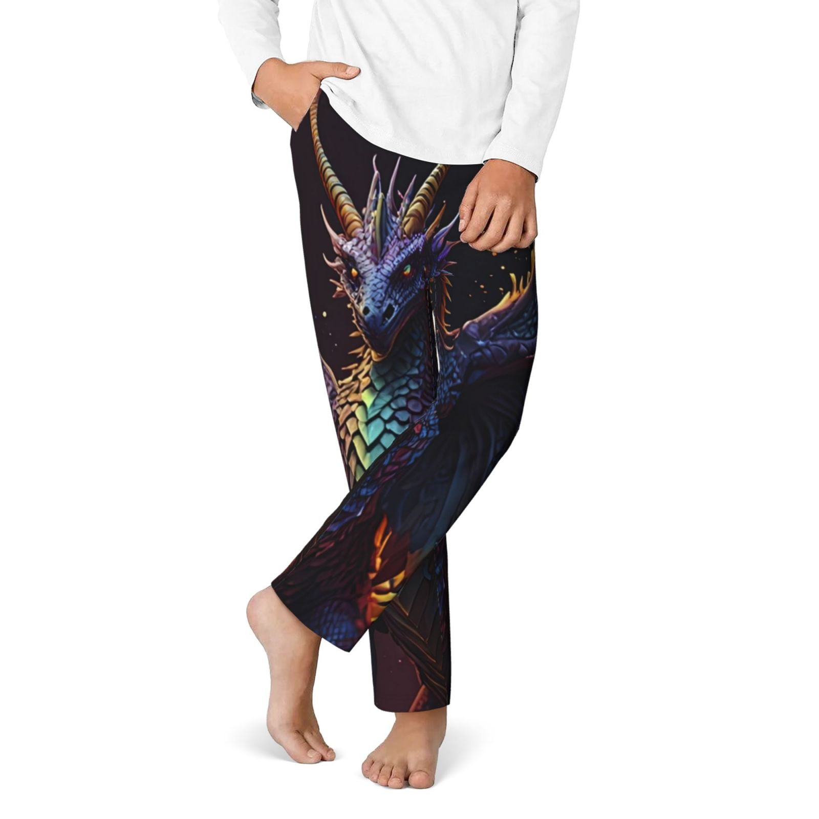 JUNZAN Rainbow Wings Majestic Dragon Pattern Pajama Pants for Boys ...