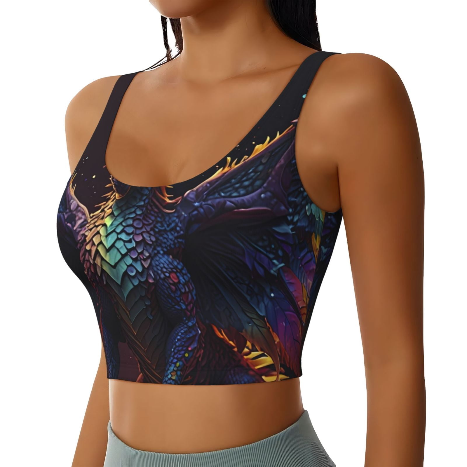 JUNZAN Rainbow Wings Majestic Dragon Print Women's Workout Tank Tops ...