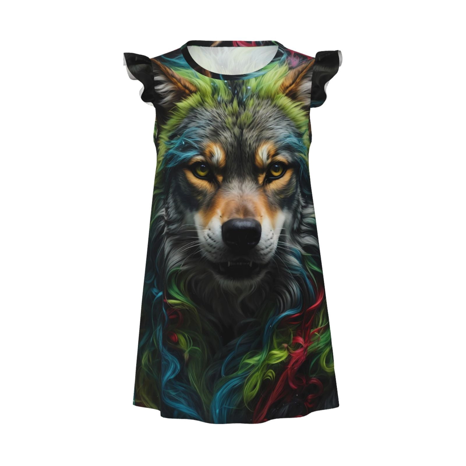 JUNZAN Realistic Style Colorful Wolf Print Girls Nightgown Pajamas ...