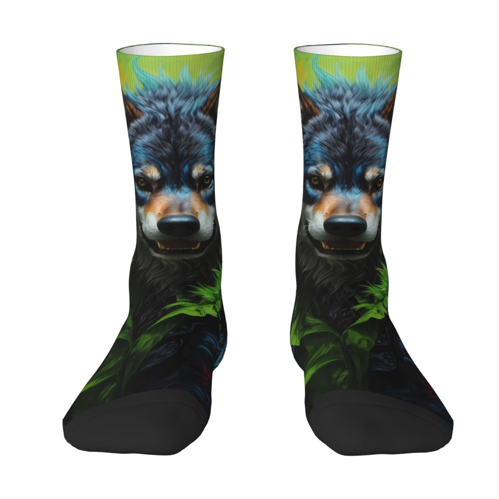 JUNZAN Realistic Style Wolf Warrior Mens Funny Socks for Men Women ...