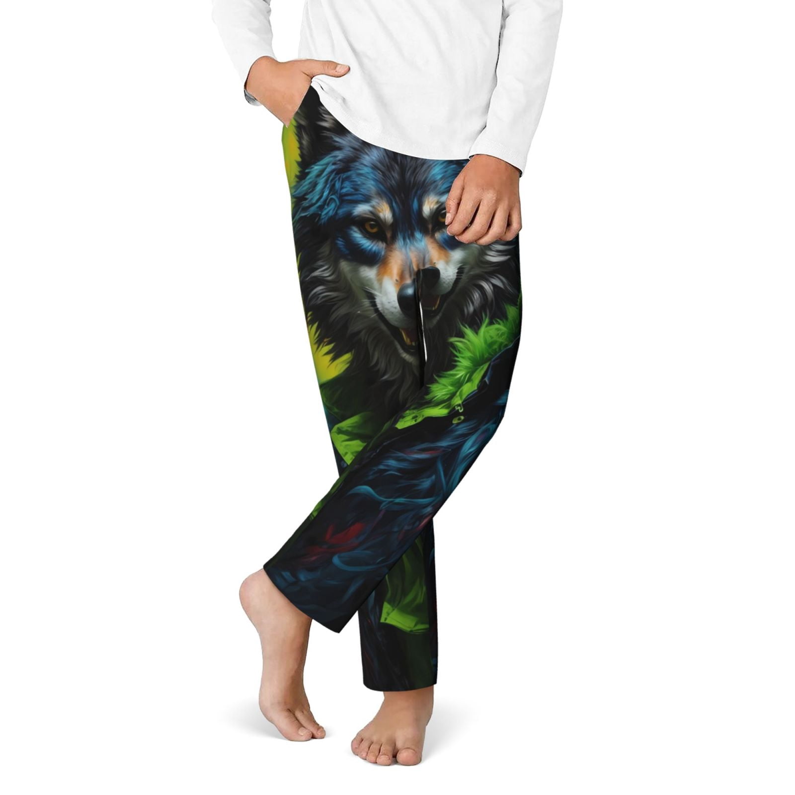 JUNZAN Realistic Style Wolf Warrior Pattern Pajama Pants for Boys Girls ...