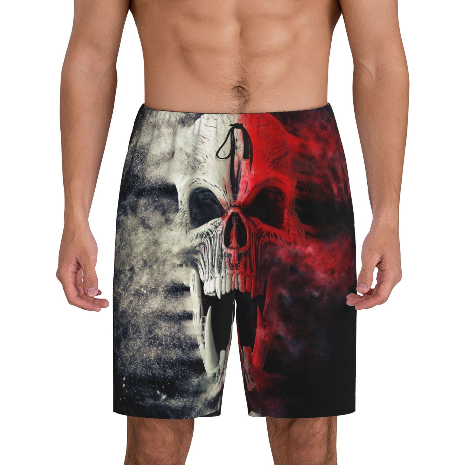JUNZAN Red And White Screaming Demon Skull Pattern Sleep Pajama Shorts ...