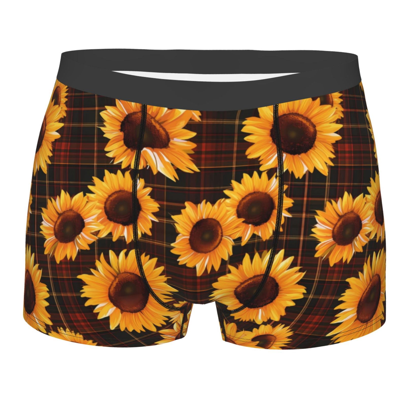 JUNZAN Red Black Plaid Sunflower Mens Underwear Boxer Briefs for Men’s ...