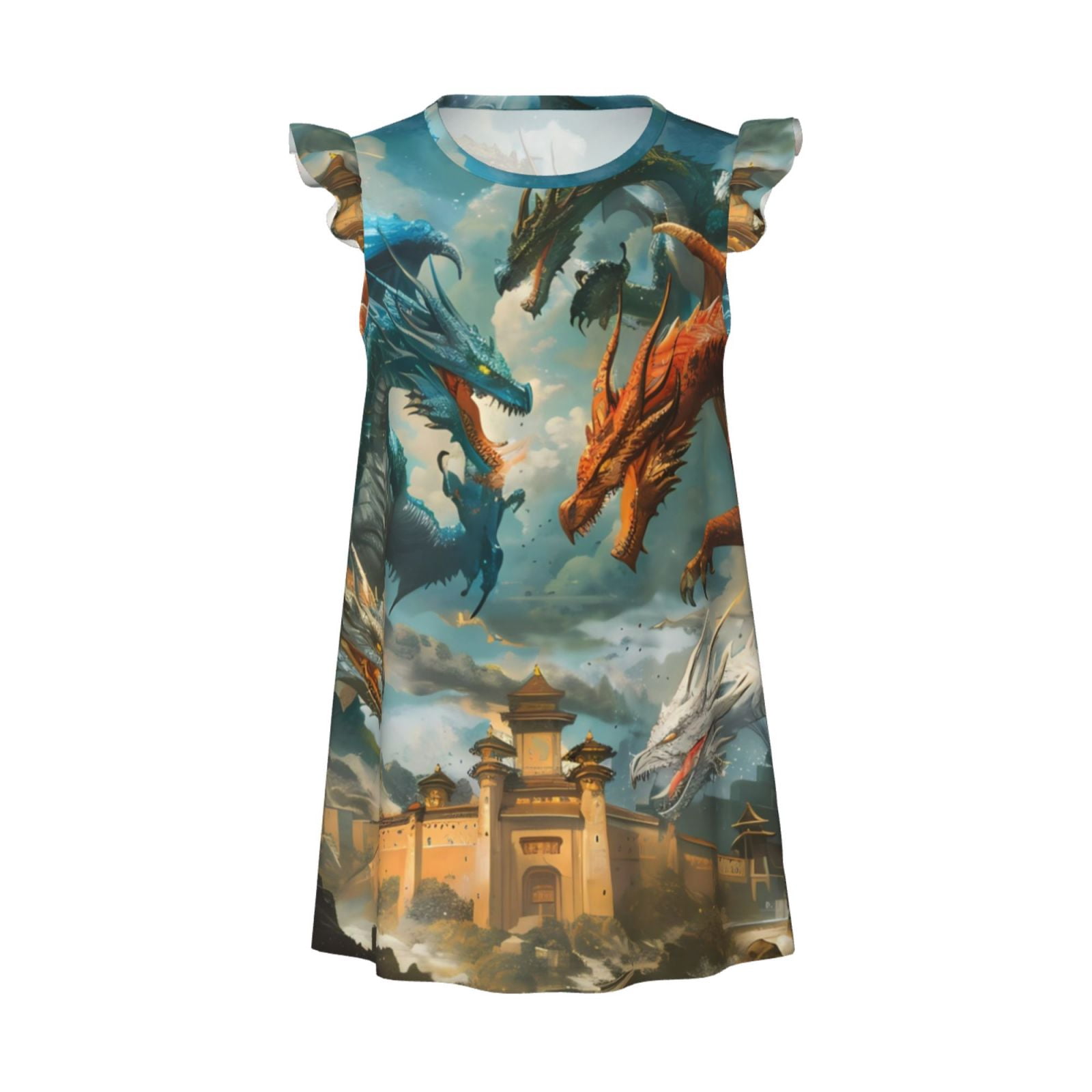 JUNZAN Red Blue Dragon Battle Epic Print Girls Nightgown Pajamas - Soft ...