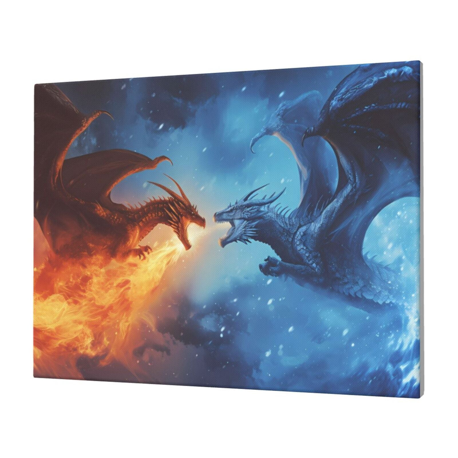 JUNZAN Red And Blue Fire Dragon A Pattern Canvas Wall Art Prints,Wall ...