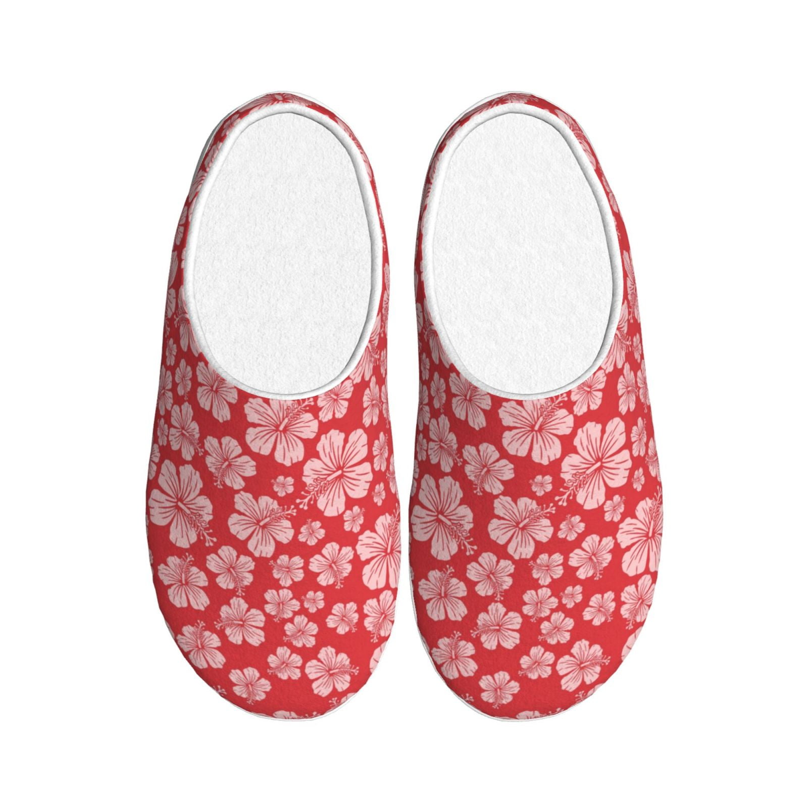 JUNZAN Red Hibiscus Flower Print Cozy Slippers for Men& Women,Fuzzy ...