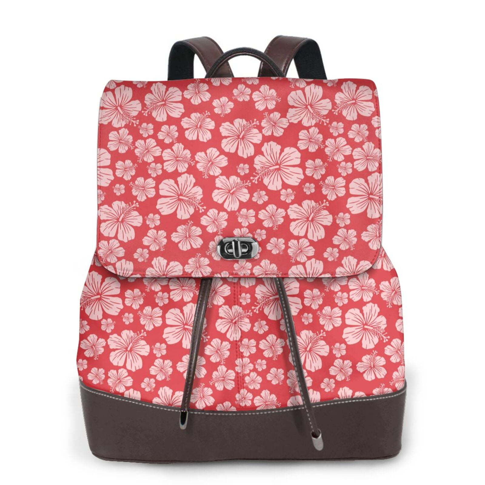 JUNZAN Red Hibiscus Flower for PU Leather Backpack,Laptop Backpack ...