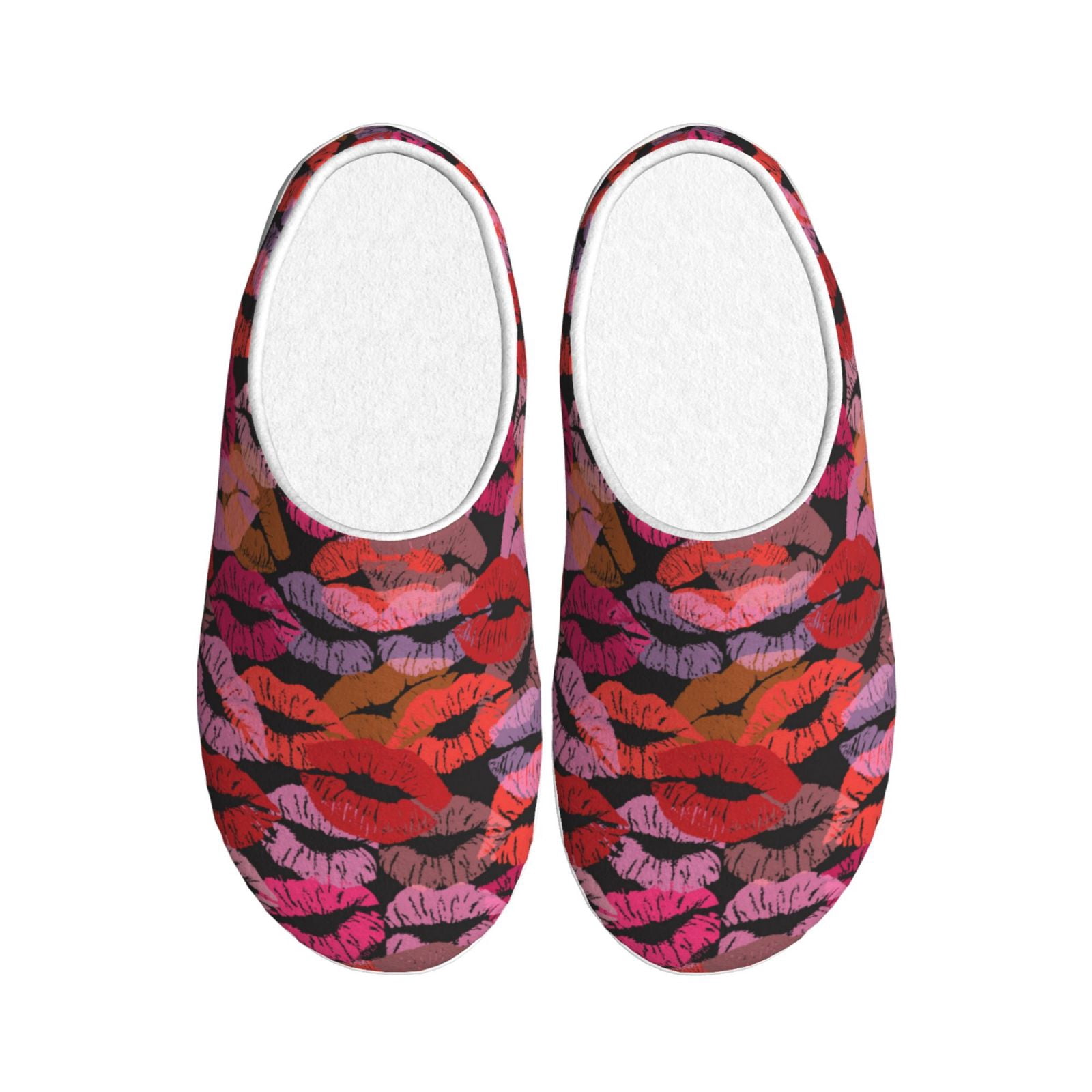 JUNZAN Red Lips Kissing Print Cozy Slippers for Men& Women,Fuzzy Slip ...