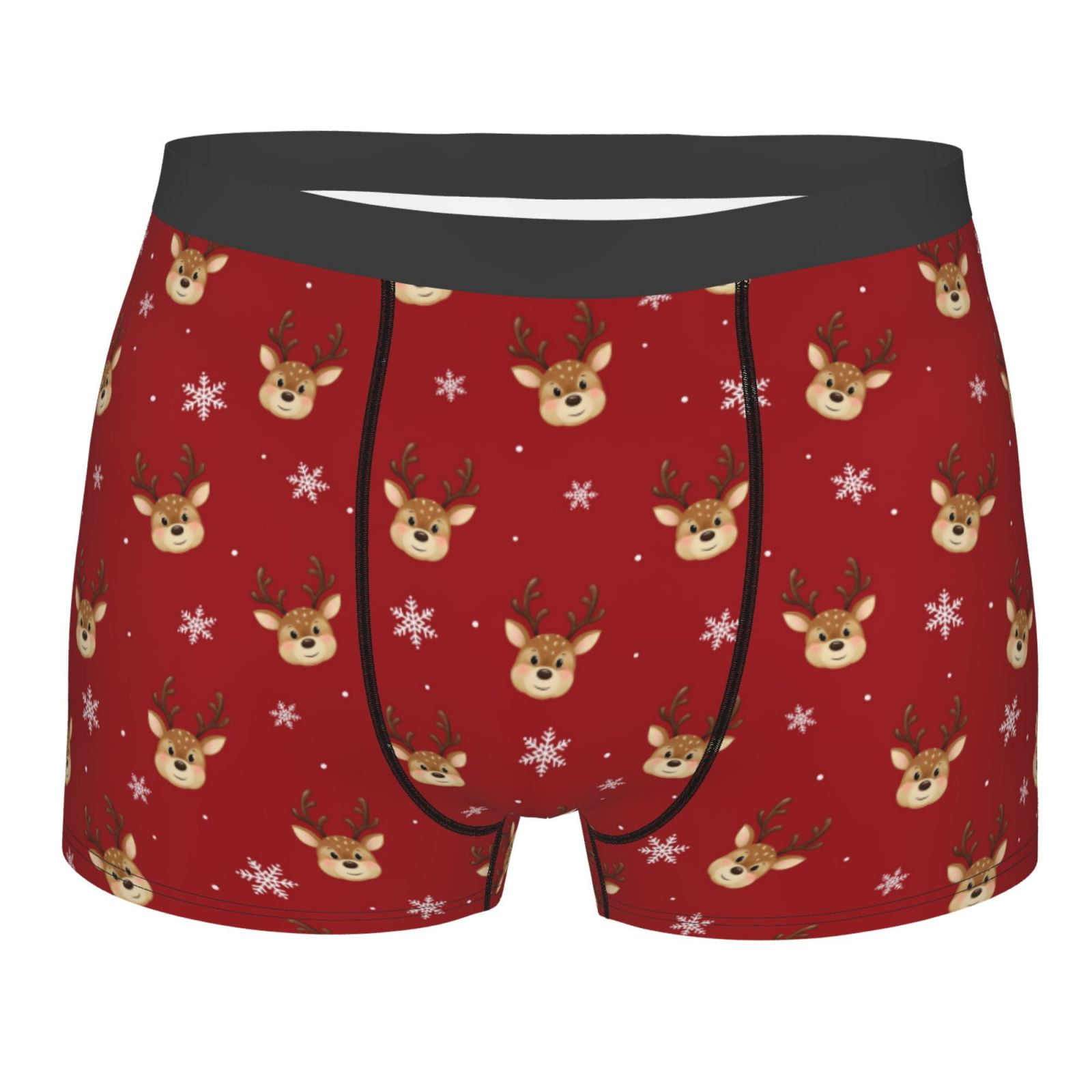 JUNZAN Reindeer Faces Festive Red Mens Underwear Boxer Briefs for Men’s ...