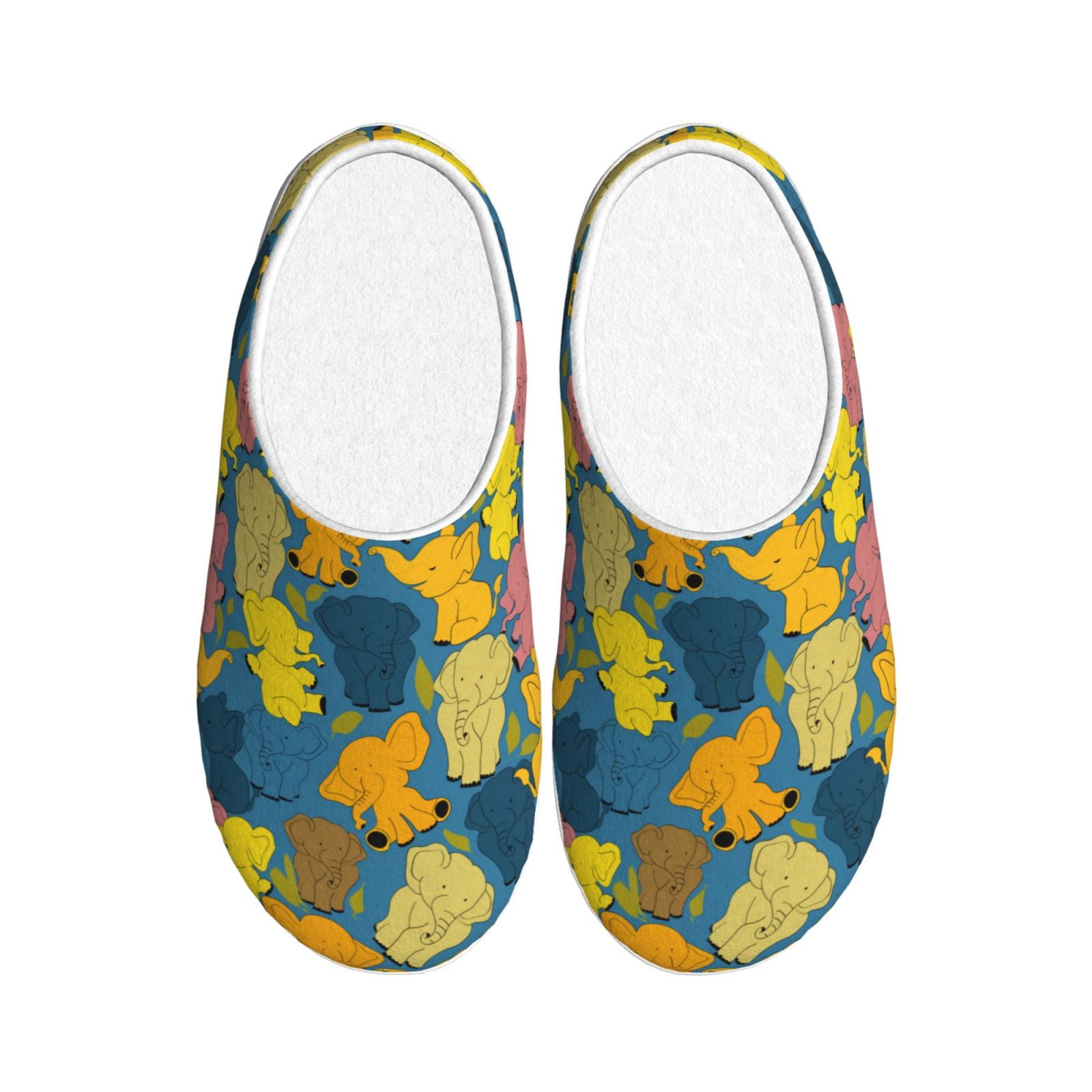 JUNZAN Retro Boho Elephants Print Cozy Slippers for Men& Women,Fuzzy ...