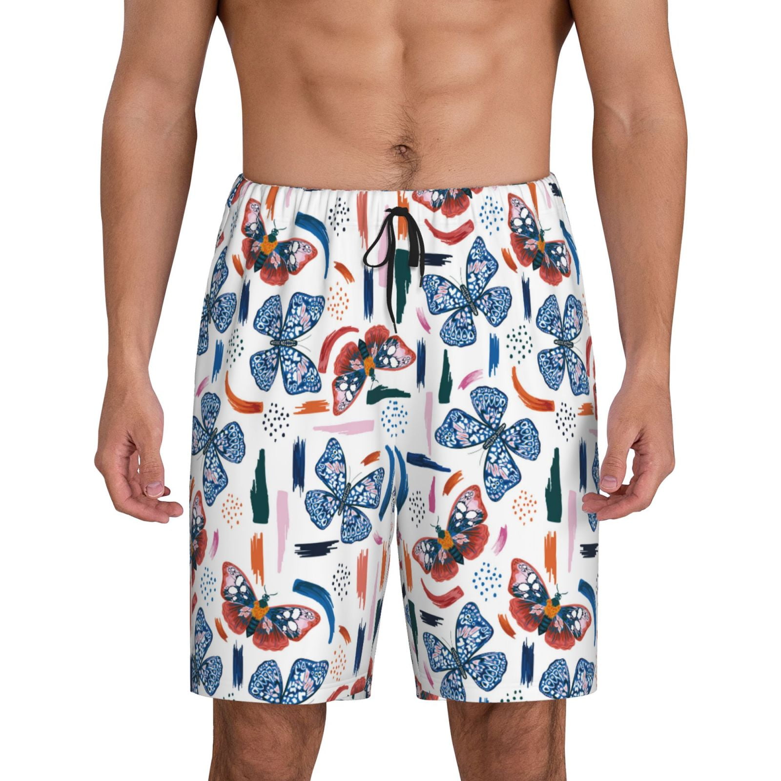 JUNZAN Retro Butterfly Pattern Sleep Pajama Shorts for Men,Men's Pajama ...