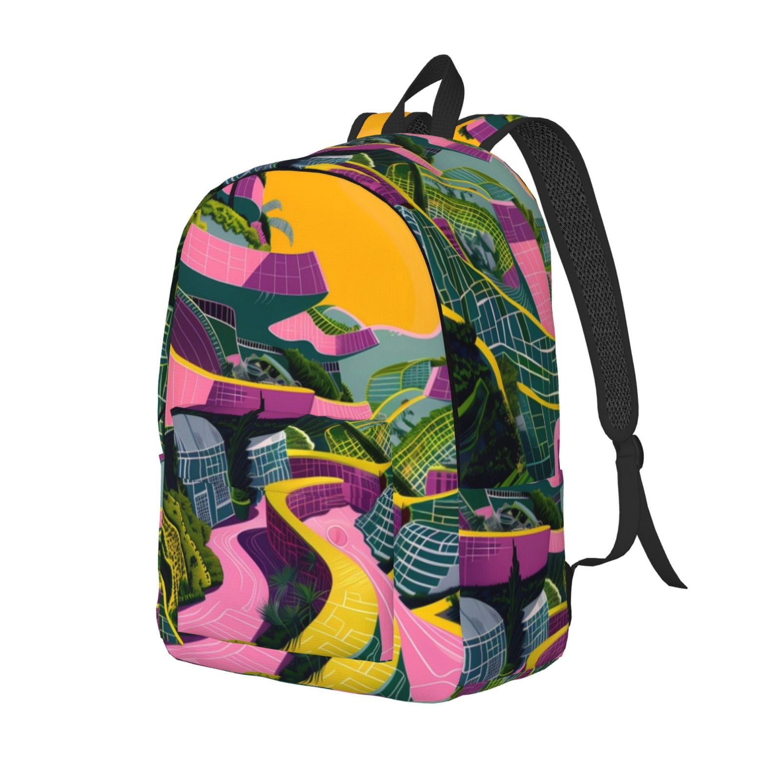 JUNZAN Retro Futuristic Landscape Pattern Travel Laptop Backpack for ...