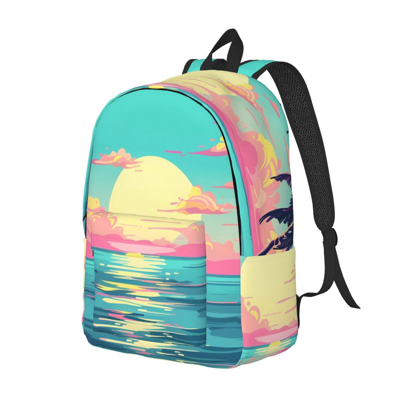 JUNZAN Retro Palm Beach Sunset Pattern Travel Laptop Backpack for Men ...
