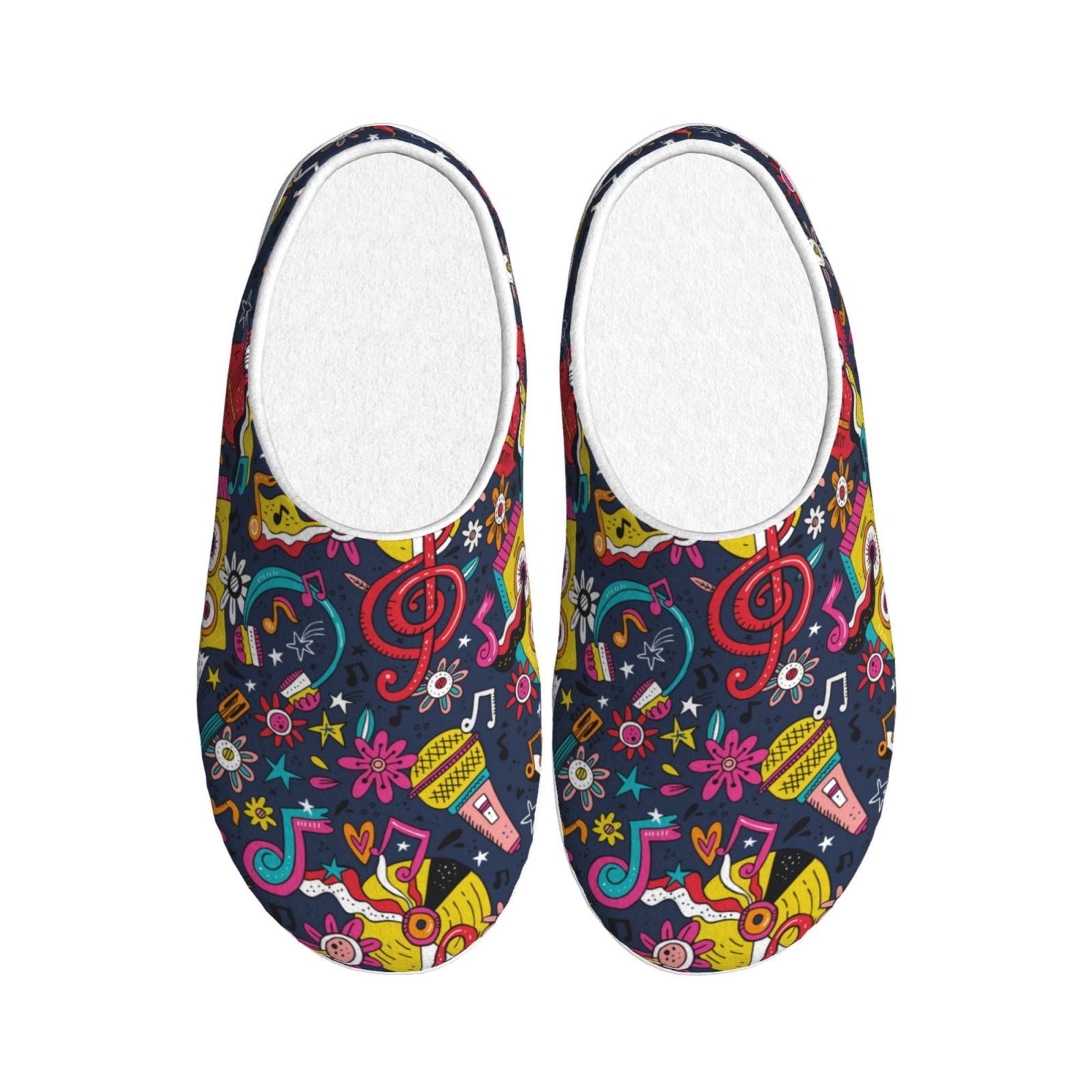 JUNZAN Rock Music Print Cozy Slippers for Men& Women,Fuzzy Slip-on ...