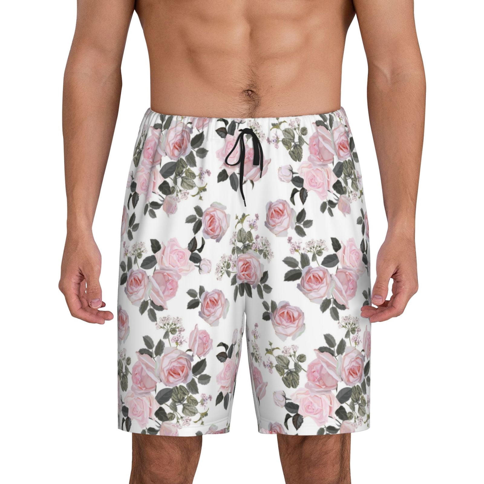 JUNZAN Rose Flowers Pattern Sleep Pajama Shorts for Men,Men's Pajama ...