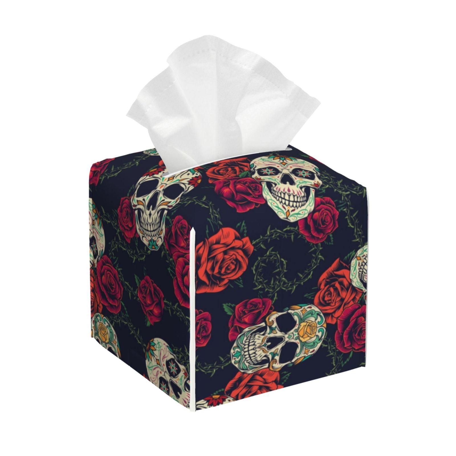 JUNZAN Roses Skulls for Tissue Box Cover Holder, Square Facial Tissue ...