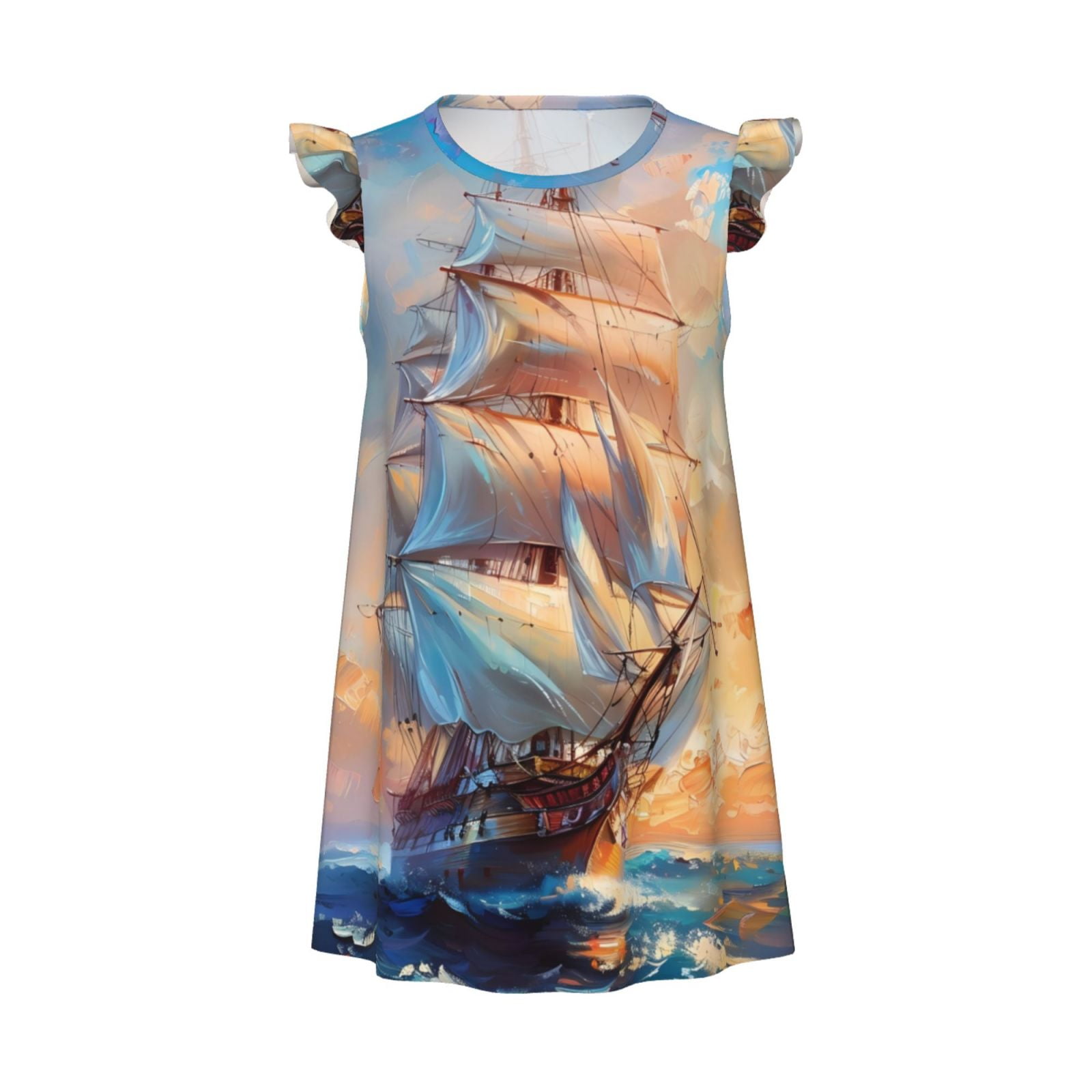 JUNZAN Sailing Ship Ocean Sunset Print Girls Nightgown Pajamas - Soft ...