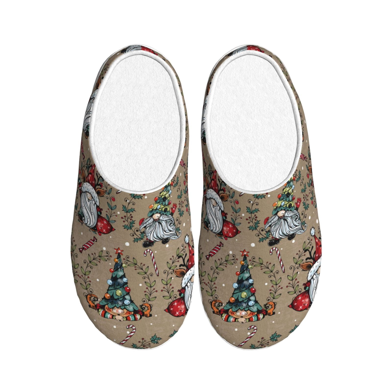 JUNZAN Santa Claus cute Print Cozy Slippers for Men& Women,Fuzzy Slip ...