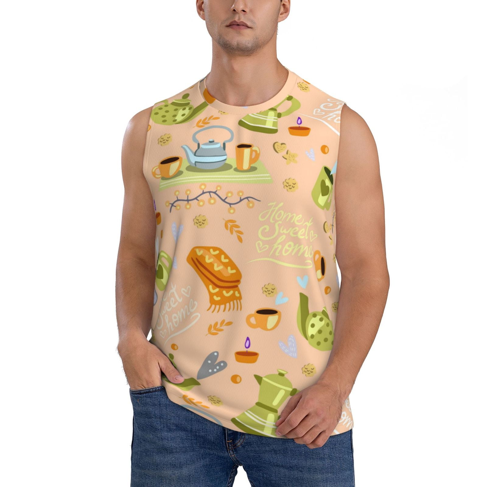 JUNZAN Scandinavian Style Hygge Men's Sleeveless T Shirts,Sleeveless ...