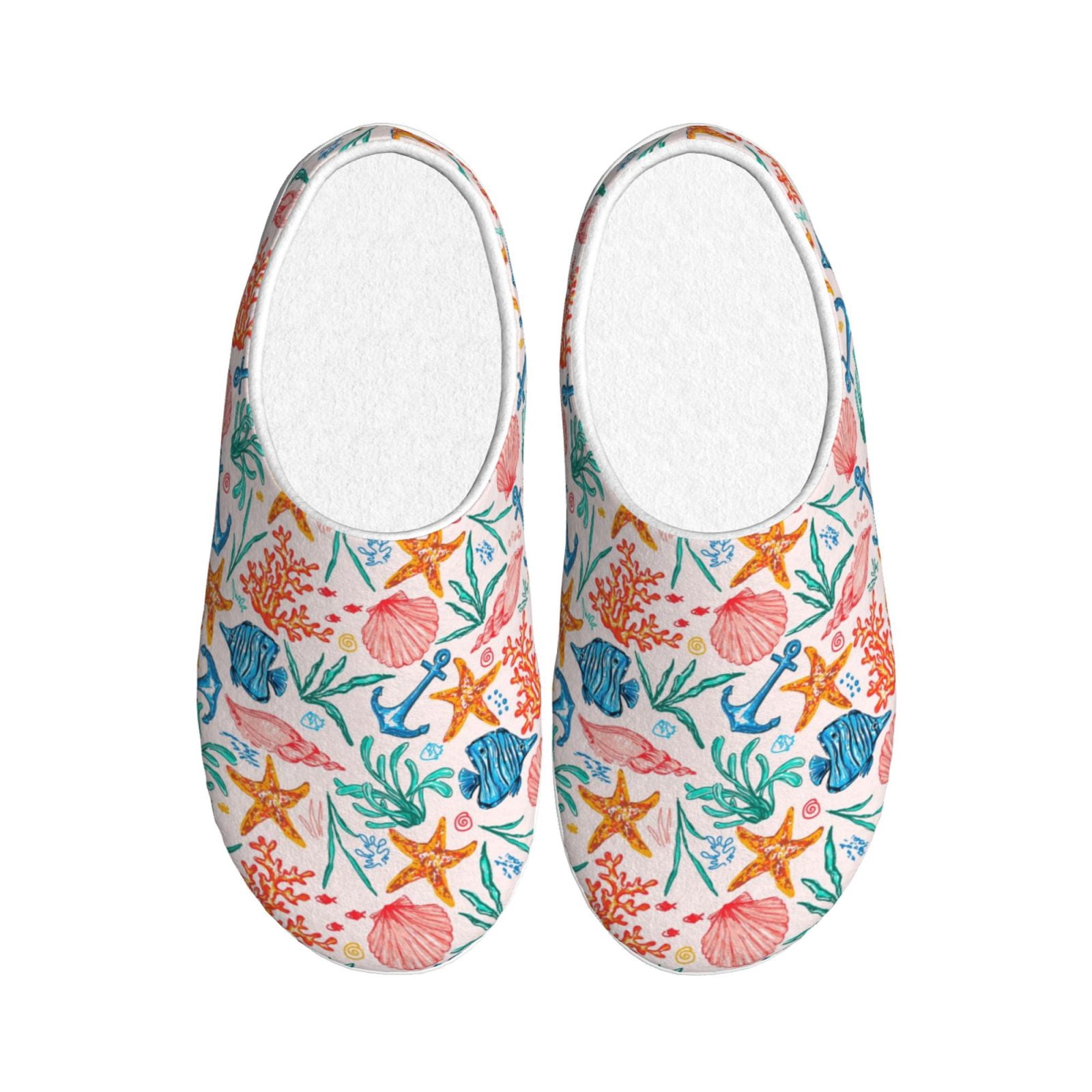JUNZAN Sea Creatures Print Cozy Slippers for Men& Women,Fuzzy Slip-on ...