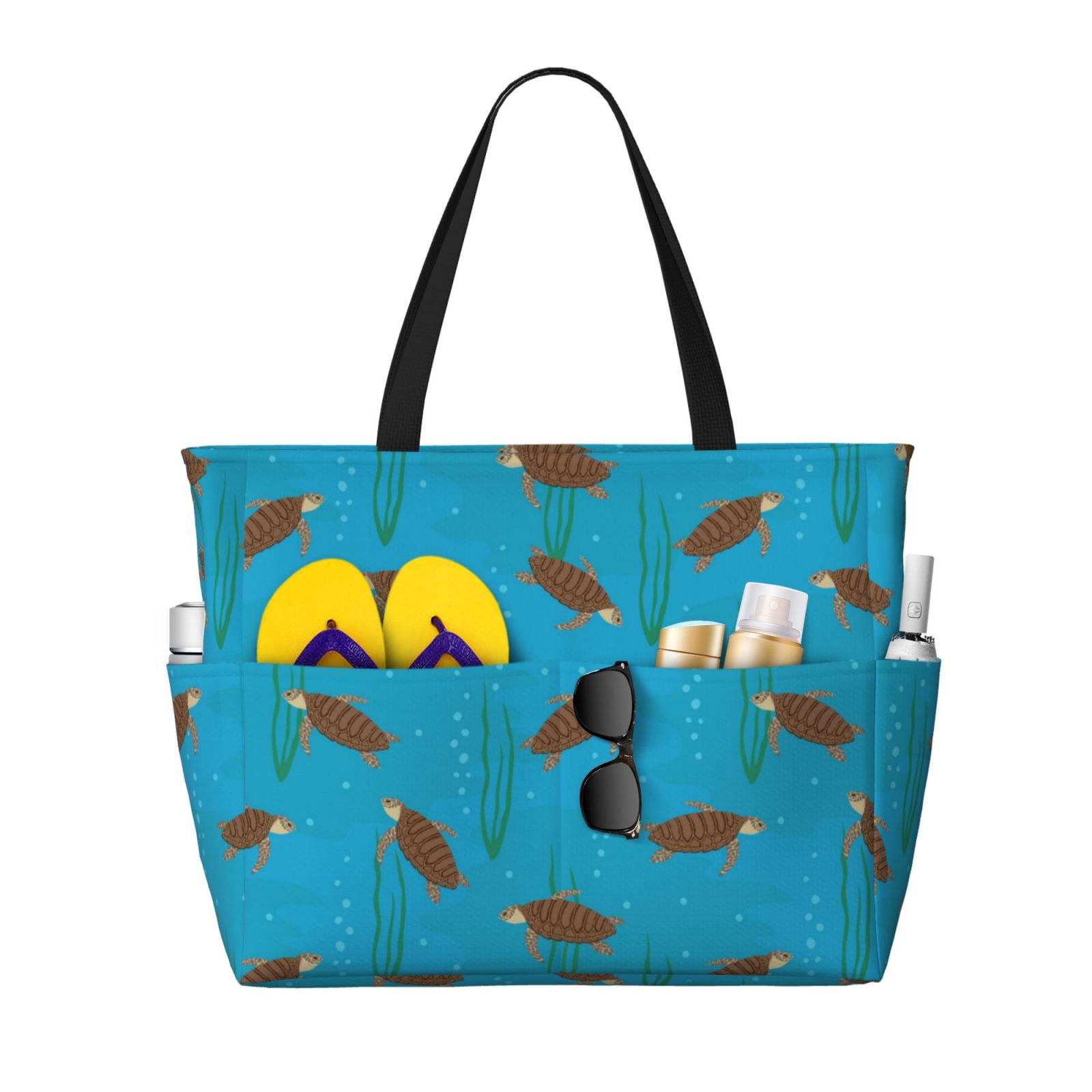 JUNZAN Sea Turtle Pattern Women's Large Beach Bag,Waterproof Sandproof ...