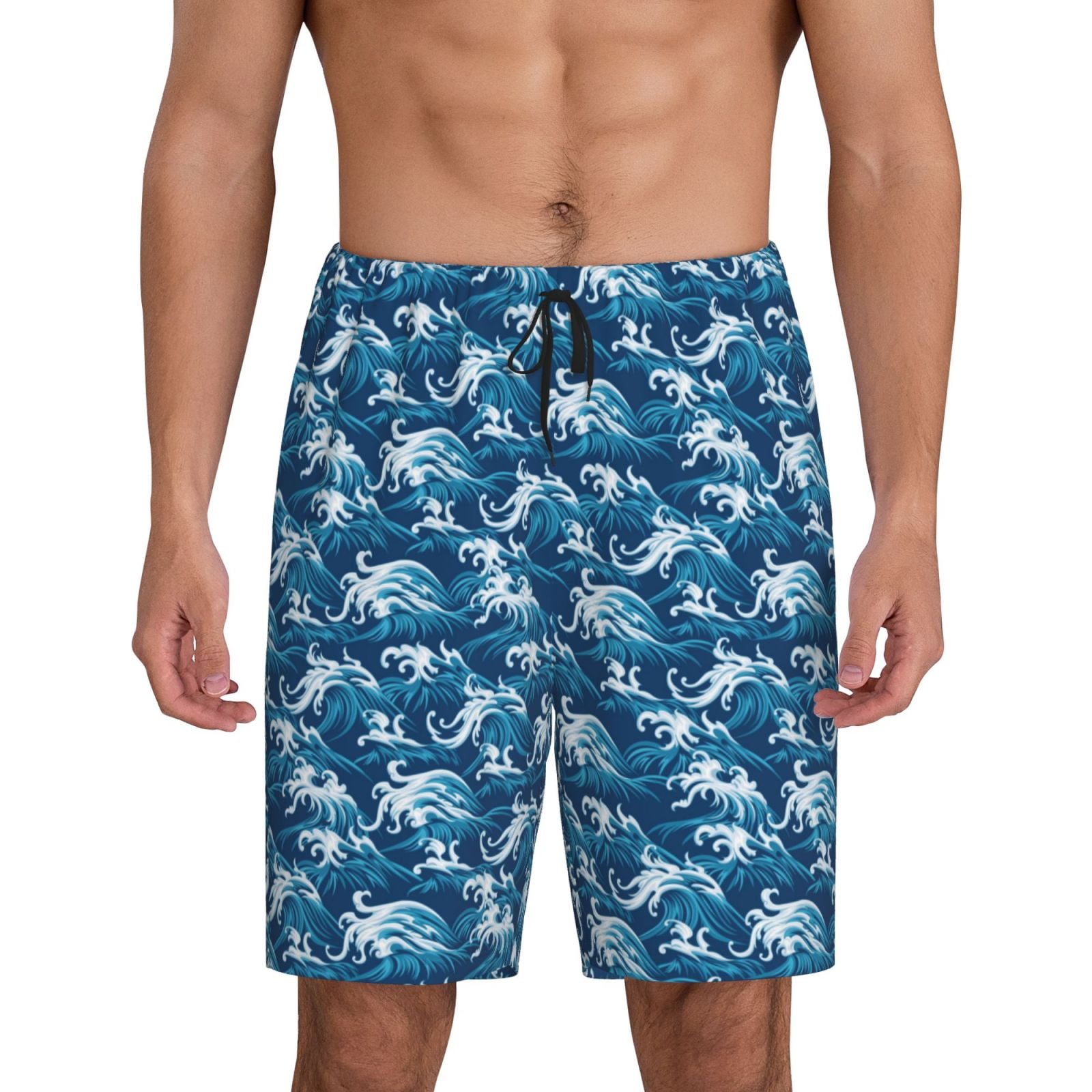 JUNZAN Sea Water Wave Pattern Sleep Pajama Shorts for Men,Men's Pajama ...