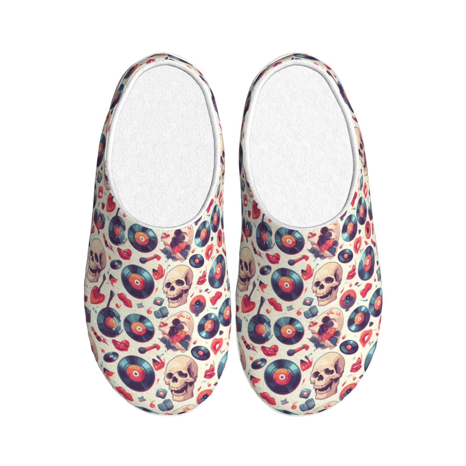 JUNZAN Skull Guitar record lips Print Cozy Slippers for Men& Women ...