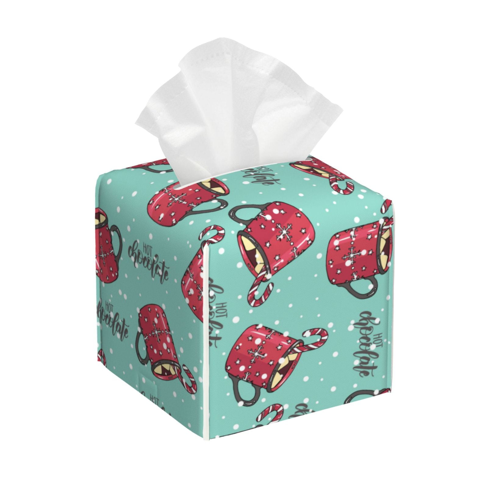 JUNZAN Snowflake Hot Cocoa for Tissue Box Cover Holder, Square Facial ...